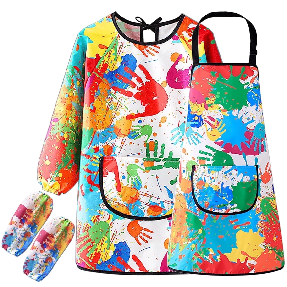 Syenll Kids Art Smocks Set, Colorful Long Sleeve Smock with Pocket ...