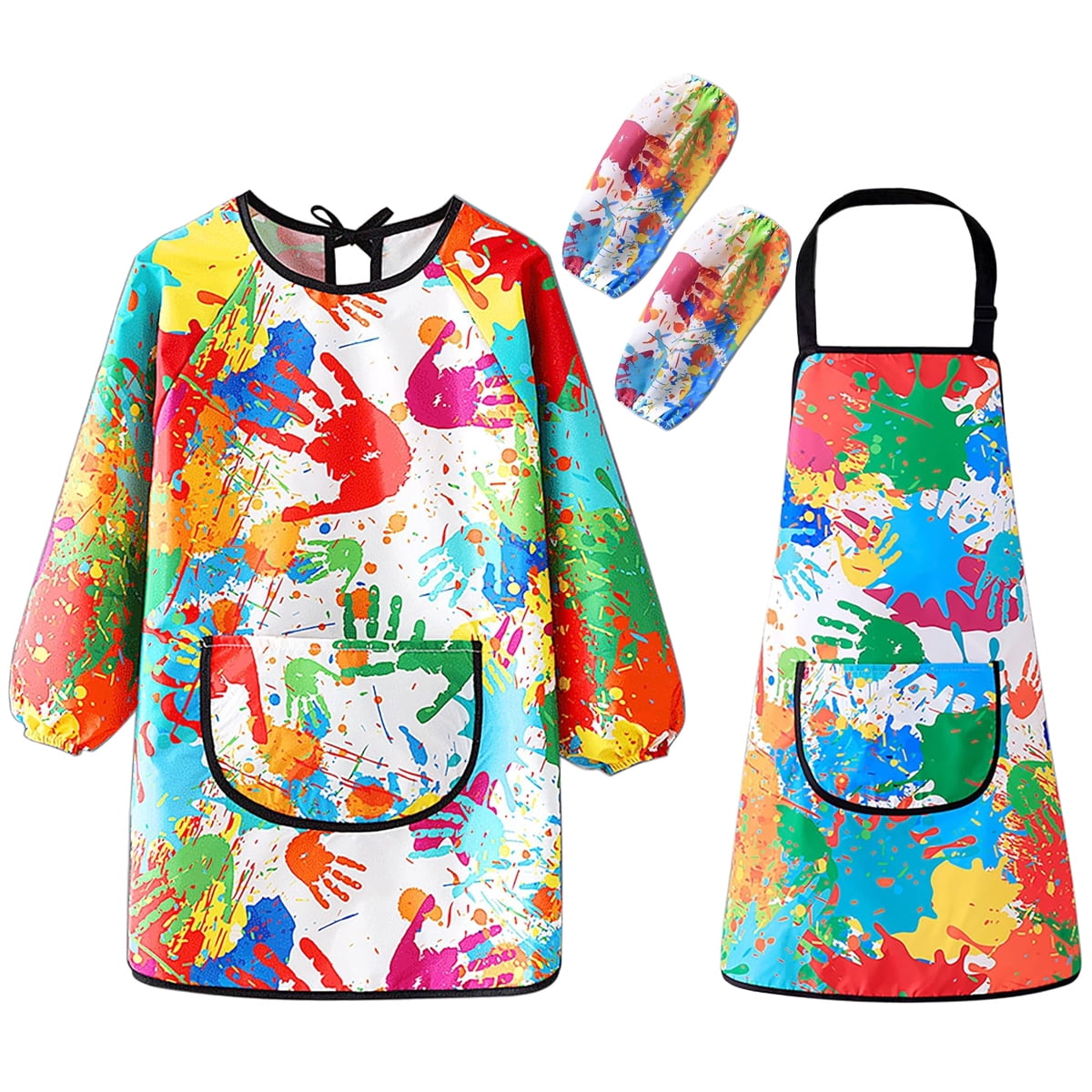 Kids Art Smocks Set, Waterproof Long Sleeve Smock with Pocket Painting ...