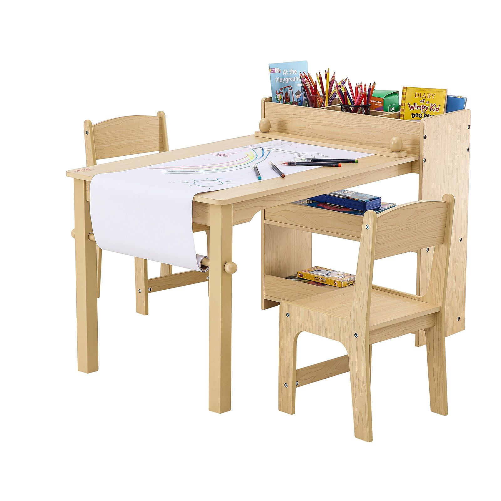 Kids Art Table and 2 Chairs, 2-in-1 Toddler and Play Activity Table ...