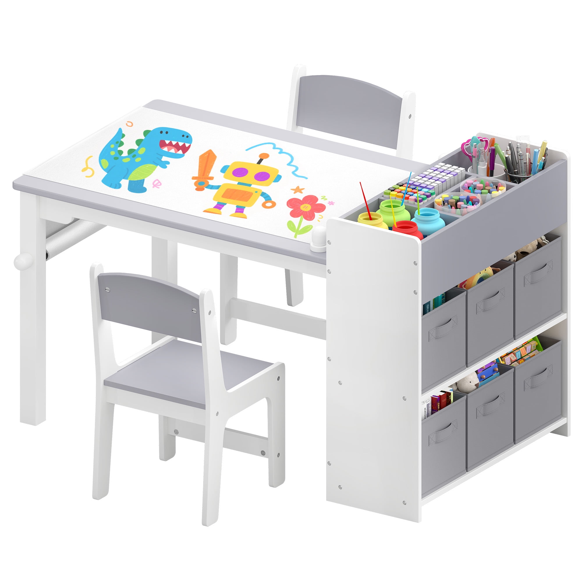 Kids Art Table and Chair Set, Craft and Play Wood Activity Table with ...