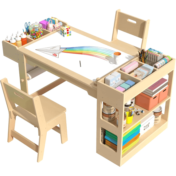 Kids Art Table and Chair Set, Kids Craft Table with Storage, Toddler ...