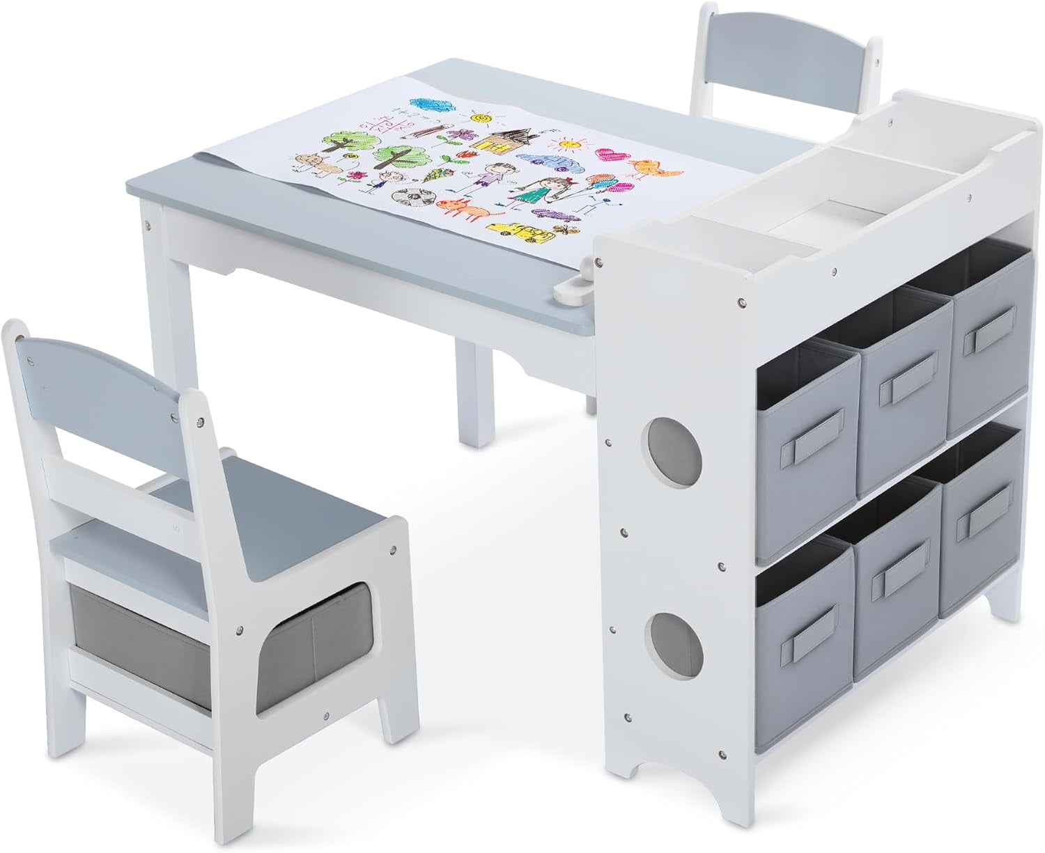Kids Art Table & Chairs Set, Wooden Activity Table with 2 Chairs, Kids ...