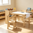 Kids Art Table and 2 Chairs with Storage Cabinet, Wood Toddler Craft ...