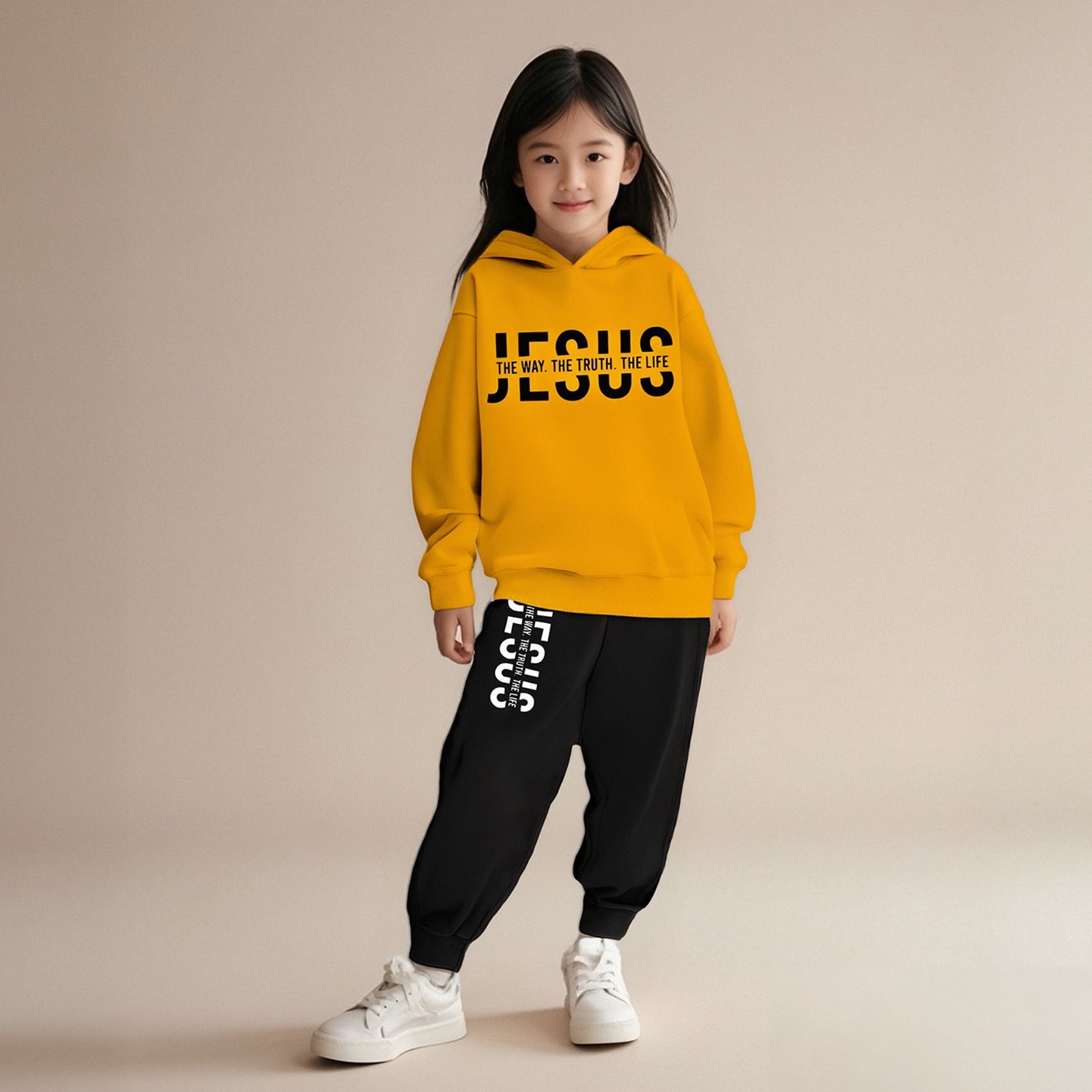 Kids Athletic Clothes Sets Long Sleeve Solid Soft Hoodie Jogging Pants ...