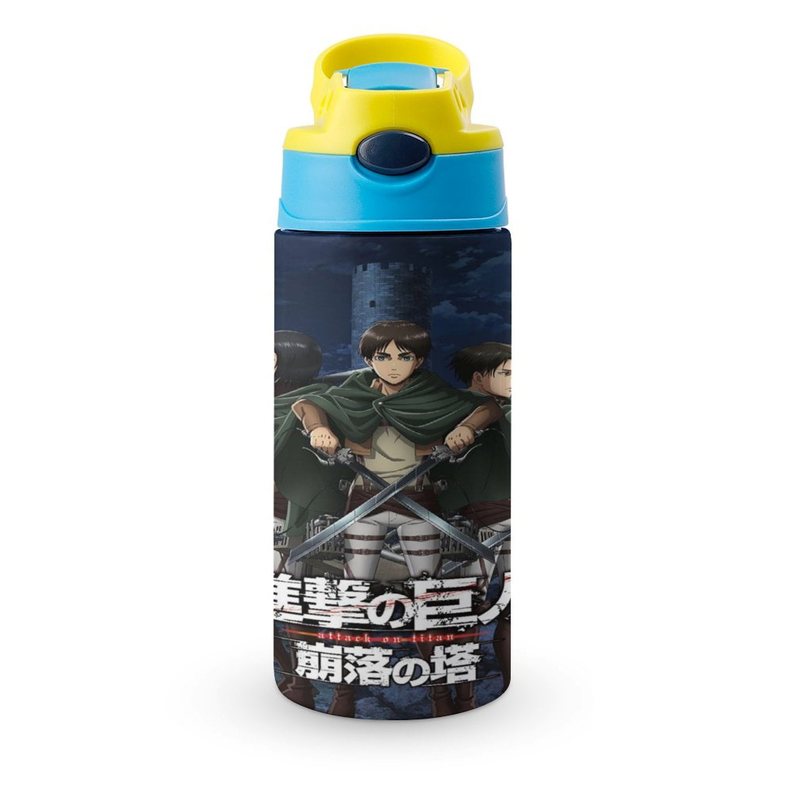 Kids Attack On Titan Water Bottle with Straw Lid Vacuum Insulated Stainless Steel Double Walled ...