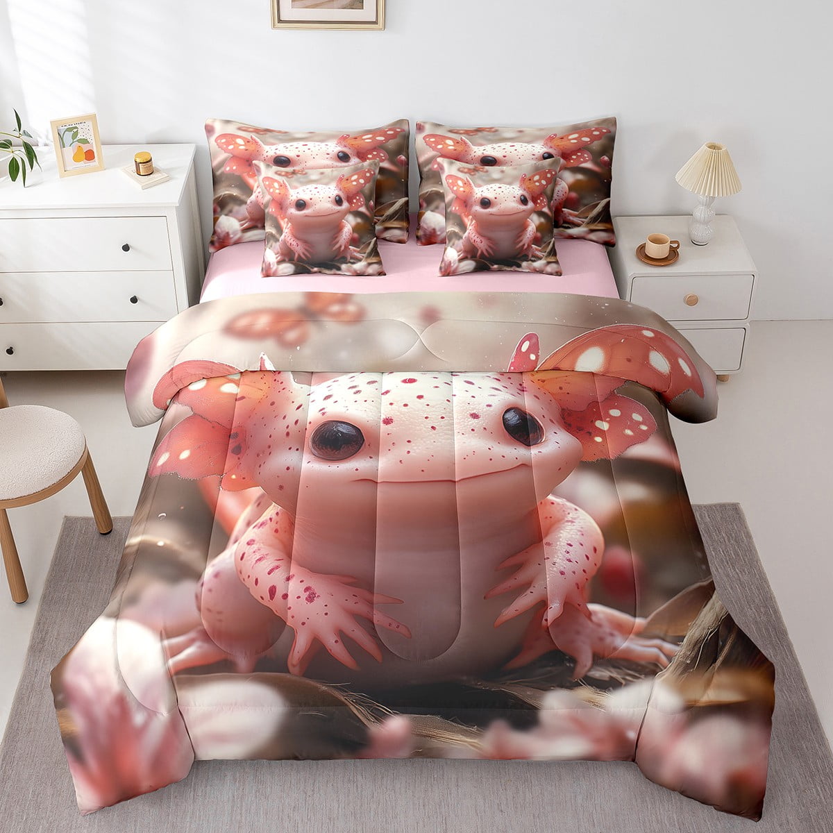 Axolotl Bed In A Bag Full Size,Cute 3D Axolotl Comforter Sets,Pink ...