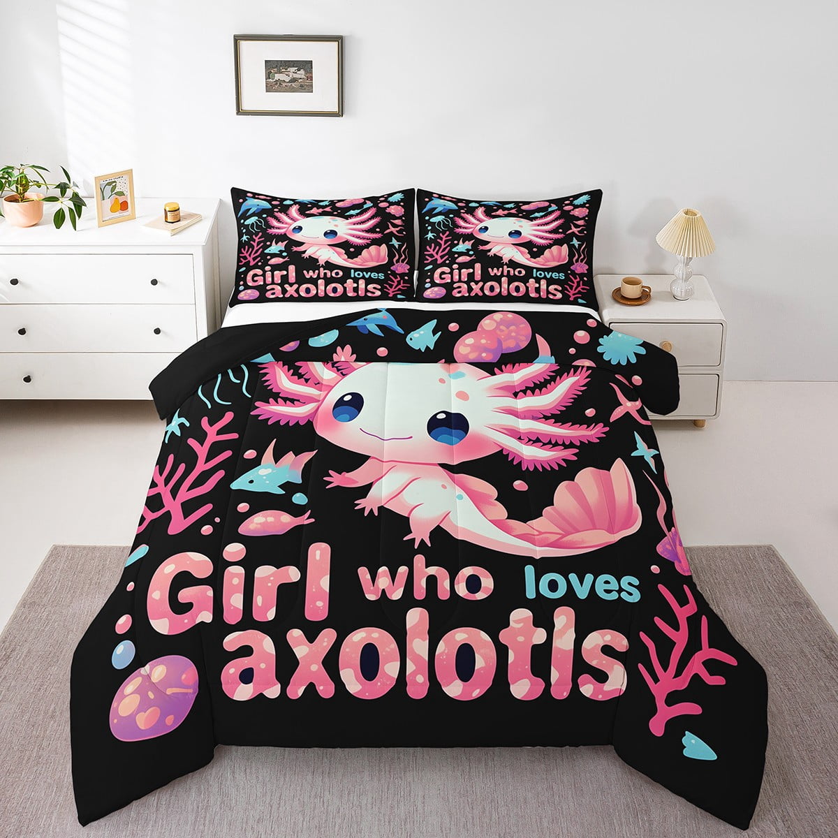 Axolotl Down Comforter Ocean Animal Toddler Bedding Set,Pink Kawaii ...