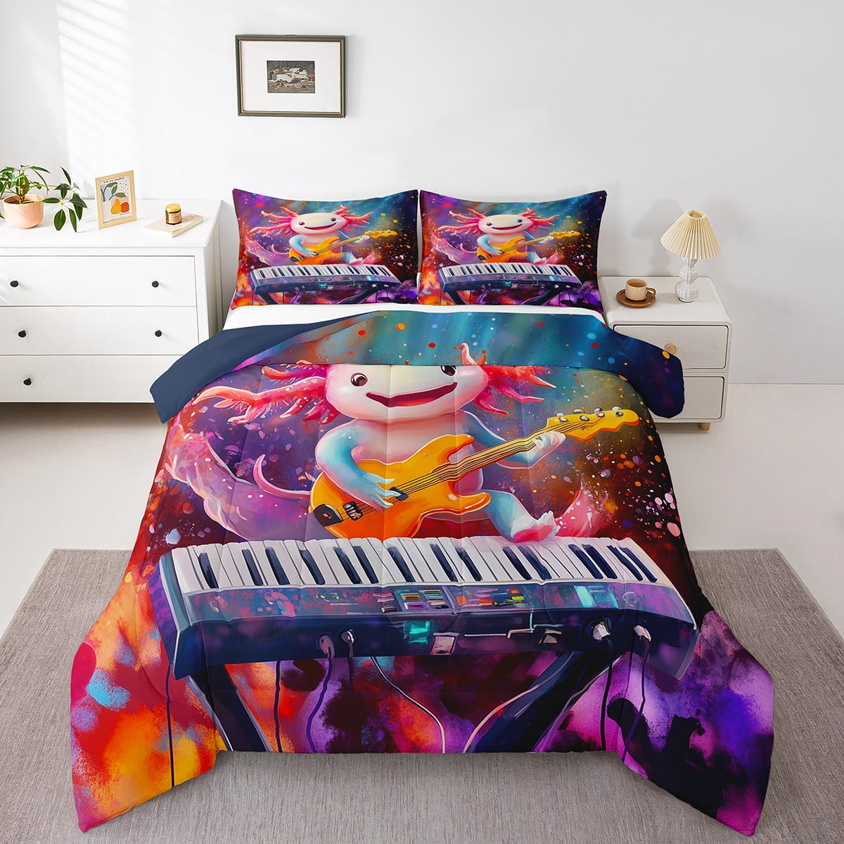 Axolotl Toddler Bedding Set,Music Theme Tie Dye Down Comforter,Cartoon ...