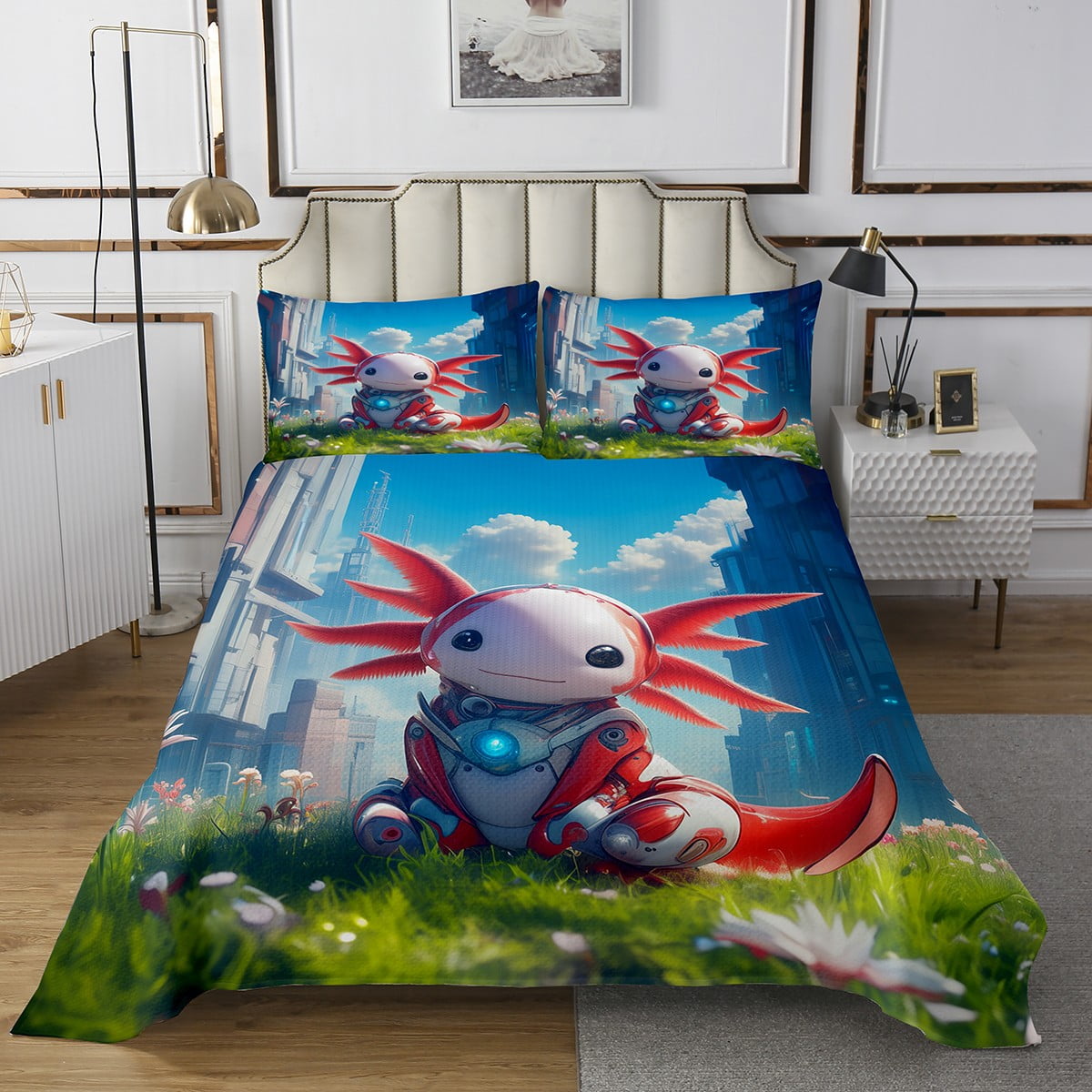 Axolotl Twin Size Bedspread Set Cute Cartoon Salamander Quilt Set,Cool ...