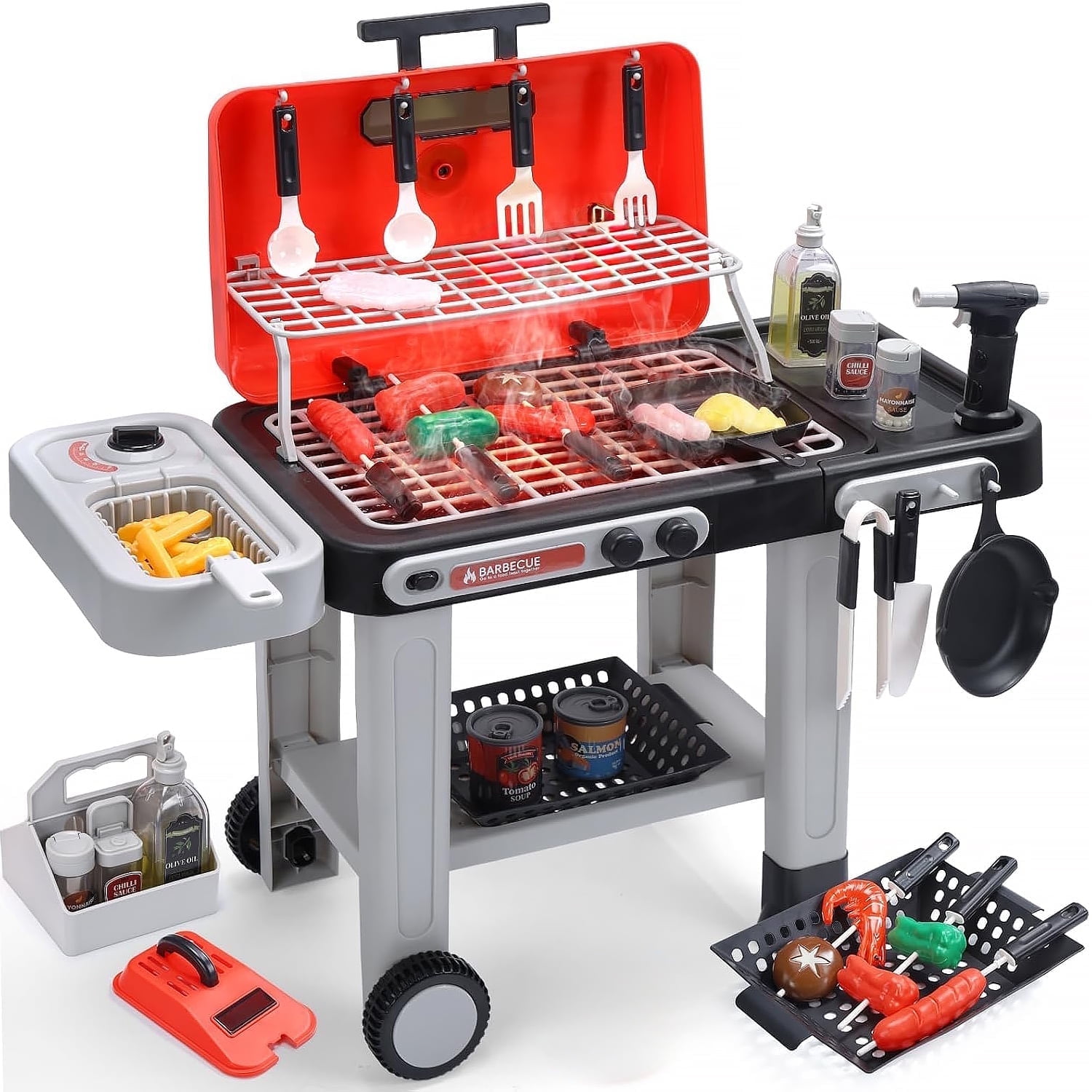 Kids BBQ Grill Playset, Kitchen Playset with Smoke Sound Light and ...