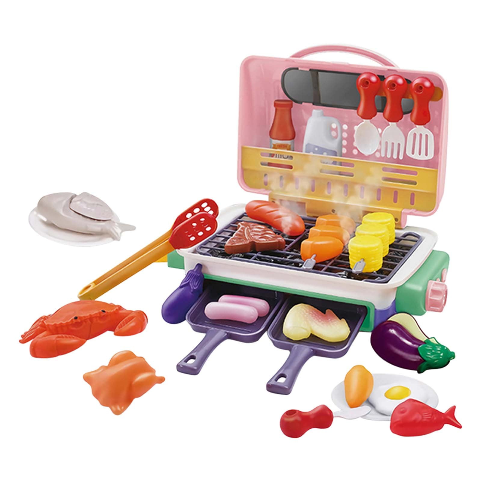 Kids BBQ Grill Playset Kitchen Toy Set with Pretend Smoke, Light, Sound ...