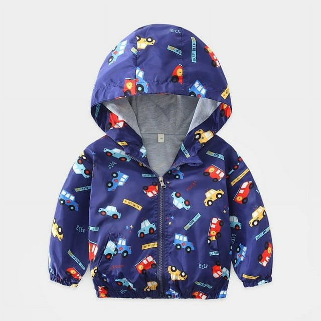 Kids Baby Boy Car Hooded Zip Jackets Windbreaker Cartoon Casual ...