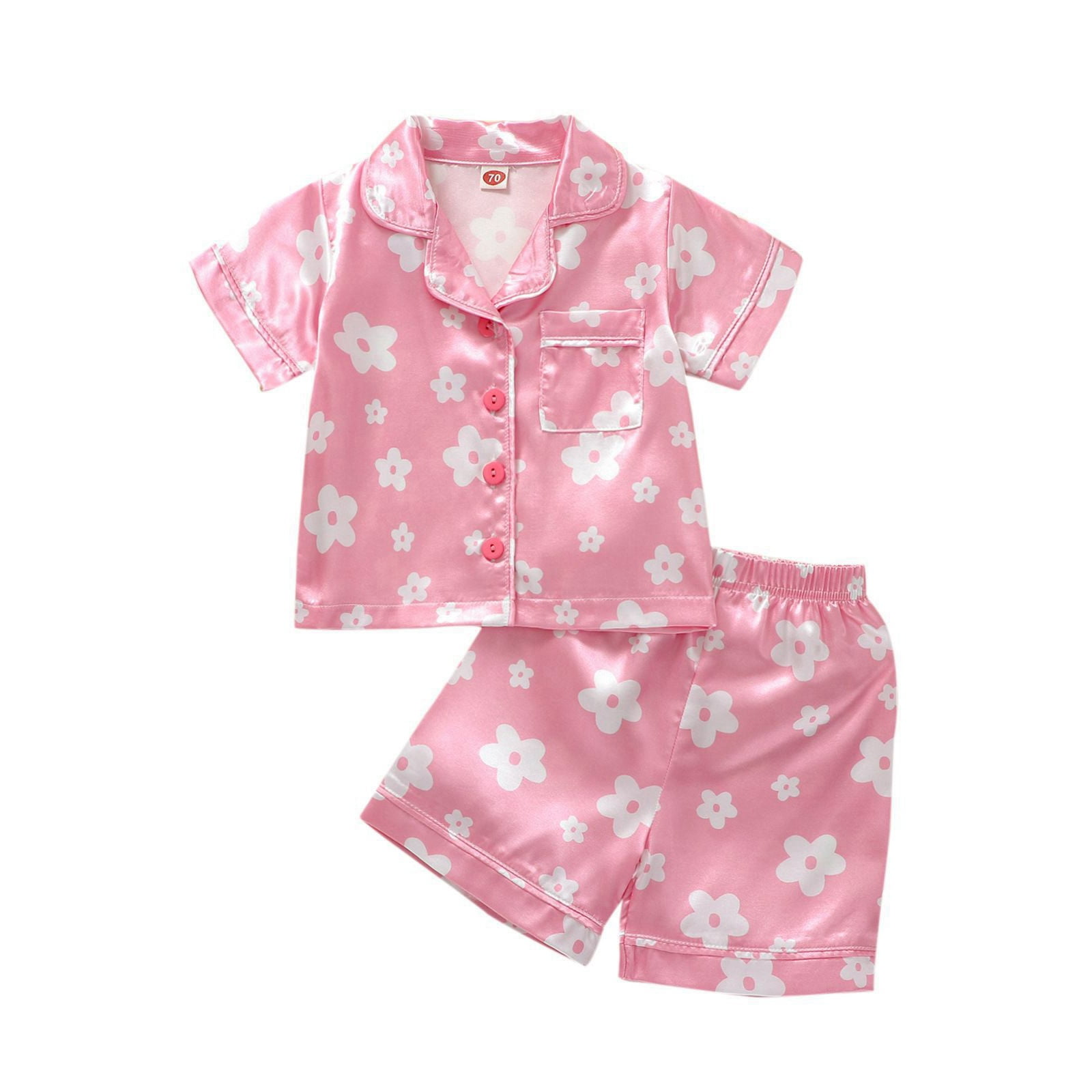 Kids Baby Girl Boy Satin Pajamas Set Button Down Sleep Shirt Top+Shorts ...