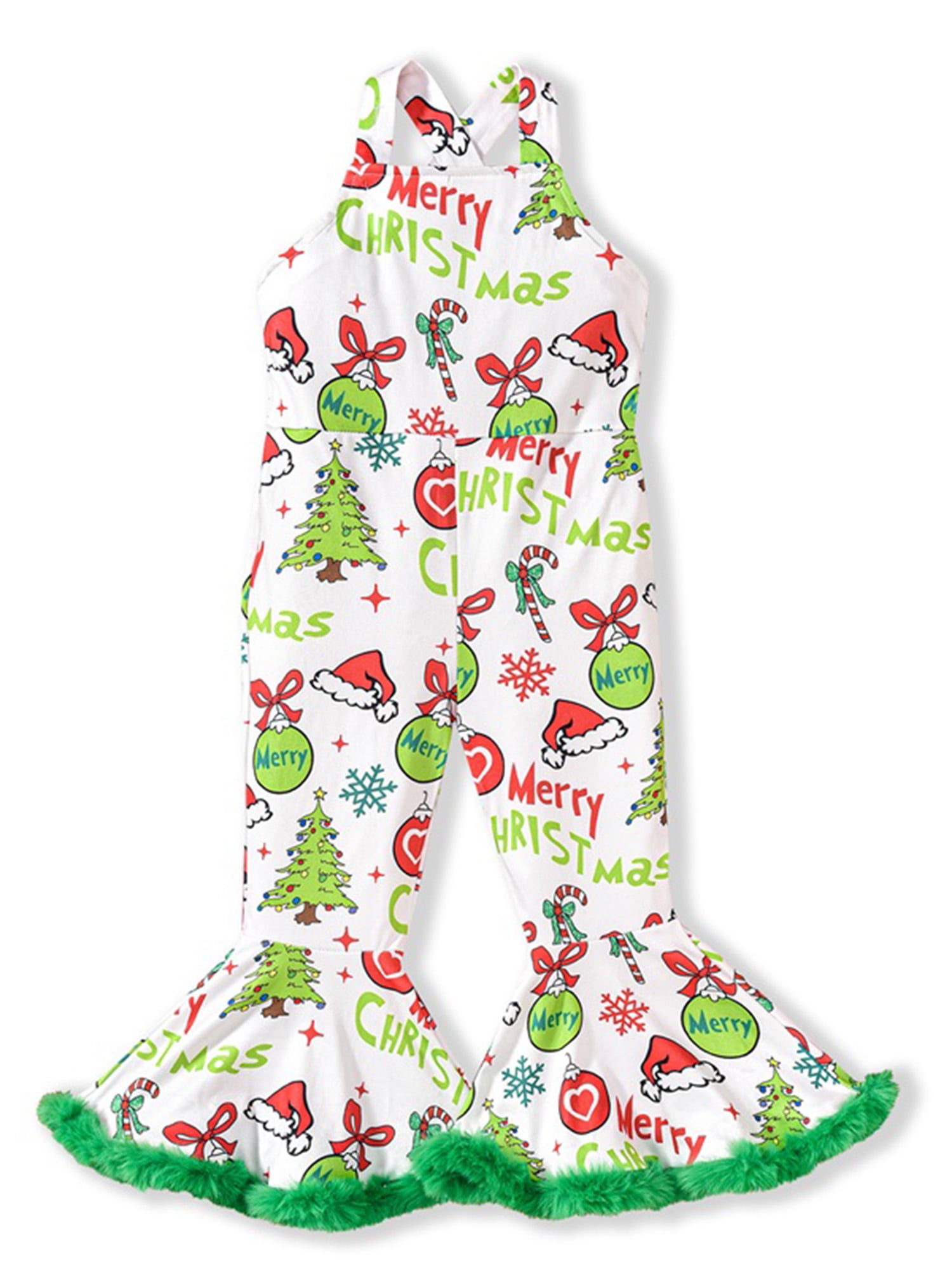 Kids Baby Girl Christmas Overalls Sleeveless Flared Jumpsuit Suspender ...