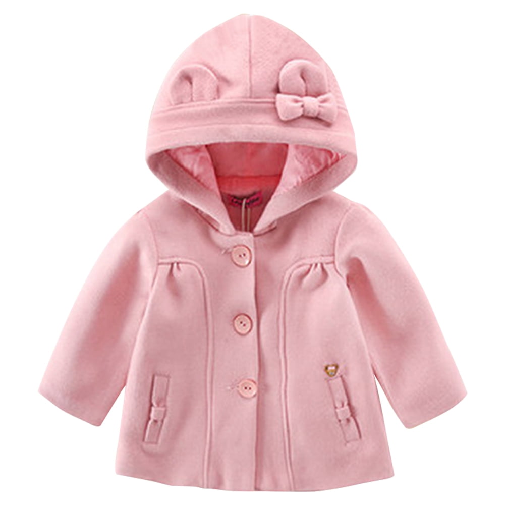 Kids Baby Girl Cute Rabbit Ear Hooded Woolen Coat With Single Breasted ...