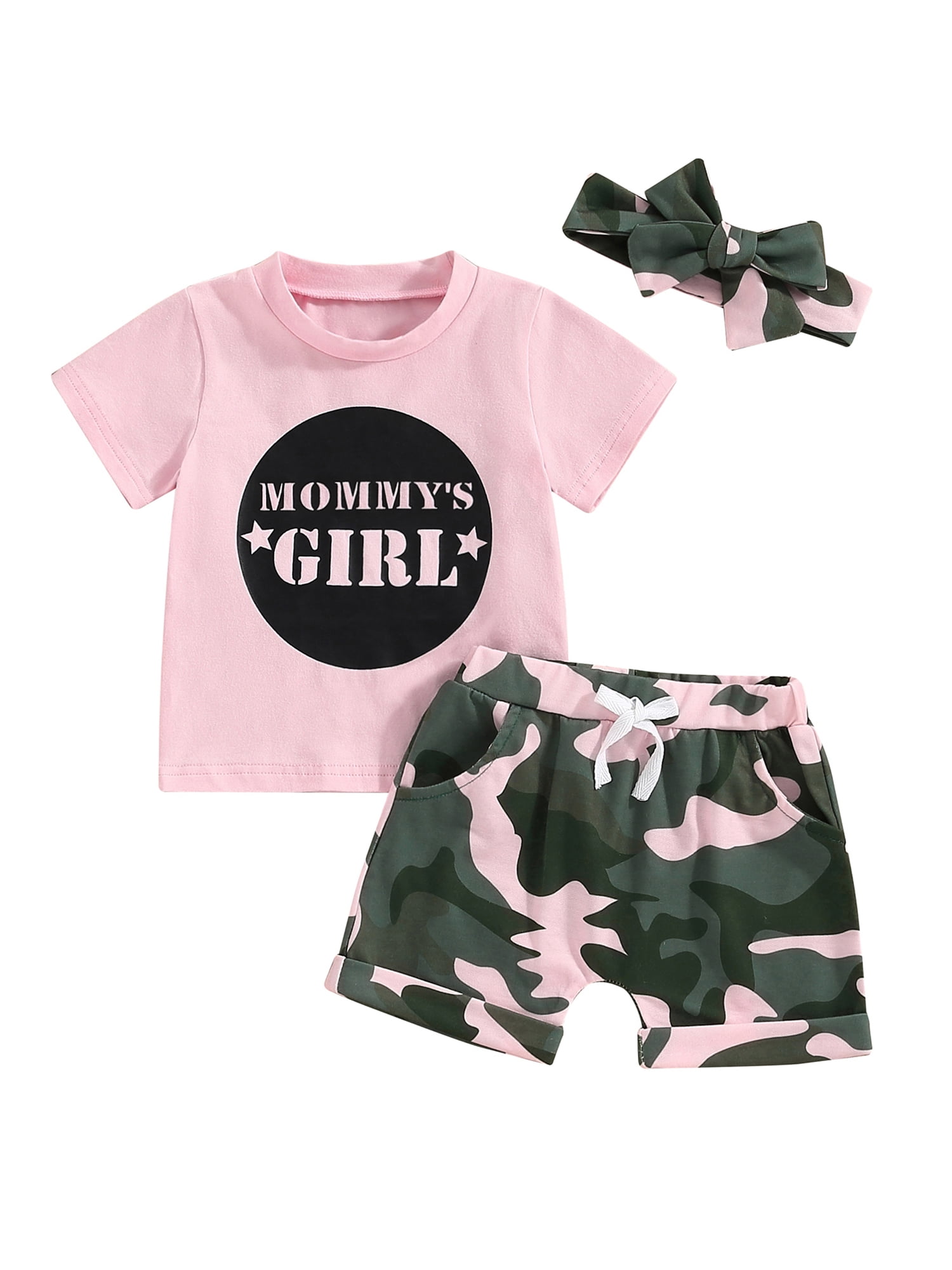 Kids Baby Girl Summer Outfit Mama's Girl Short Sleeve Tops Camouflage Shorts and Headband ...