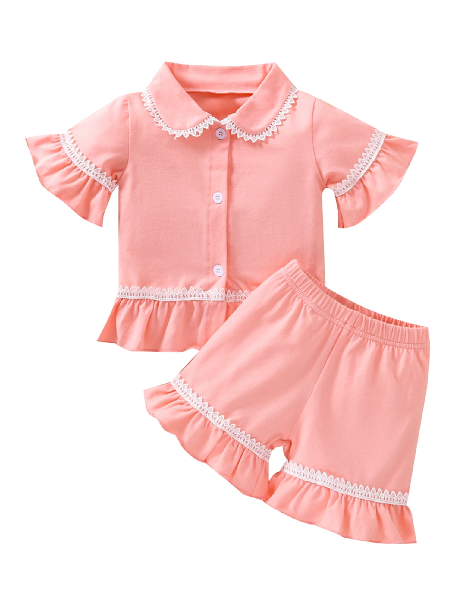 Kids Baby Girl Summer Pajamas Set Short Sleeve Doll Collar T-shirt and ...