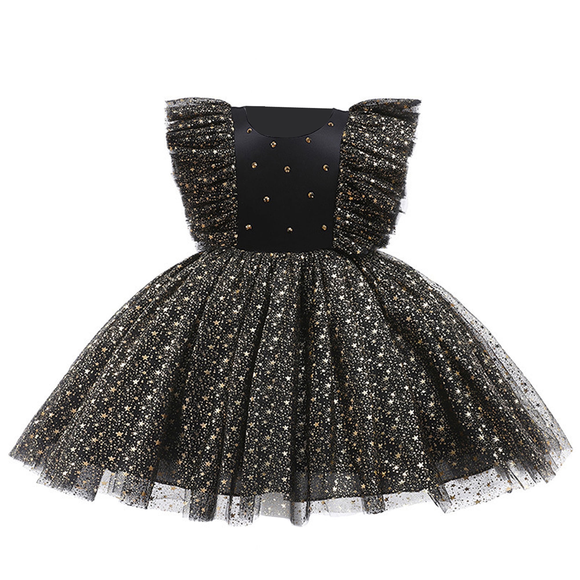 Kids Baby Girl Tulle Tutu Princess Dresses Fly Sleeve Star Pattern ...