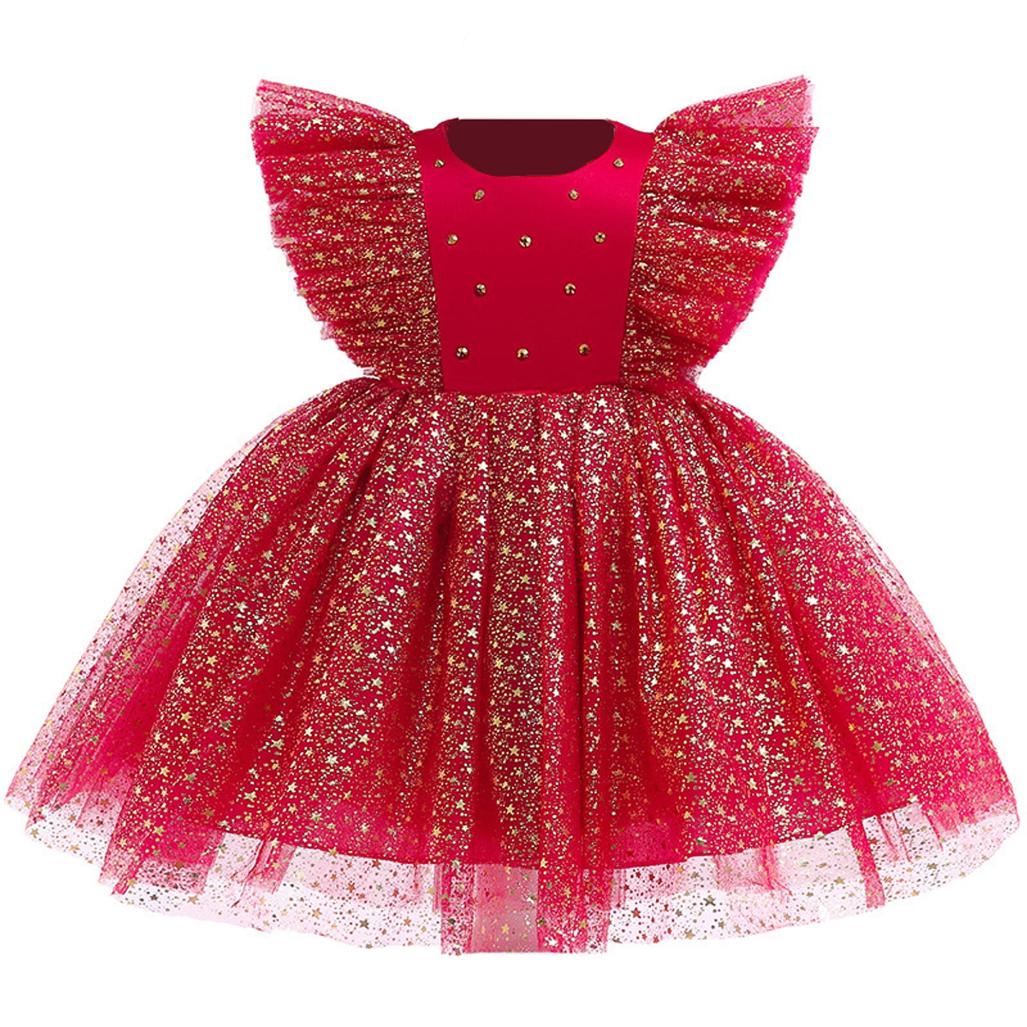 Kids Baby Girl Tulle Tutu Princess Dresses Fly Sleeve Star Pattern ...