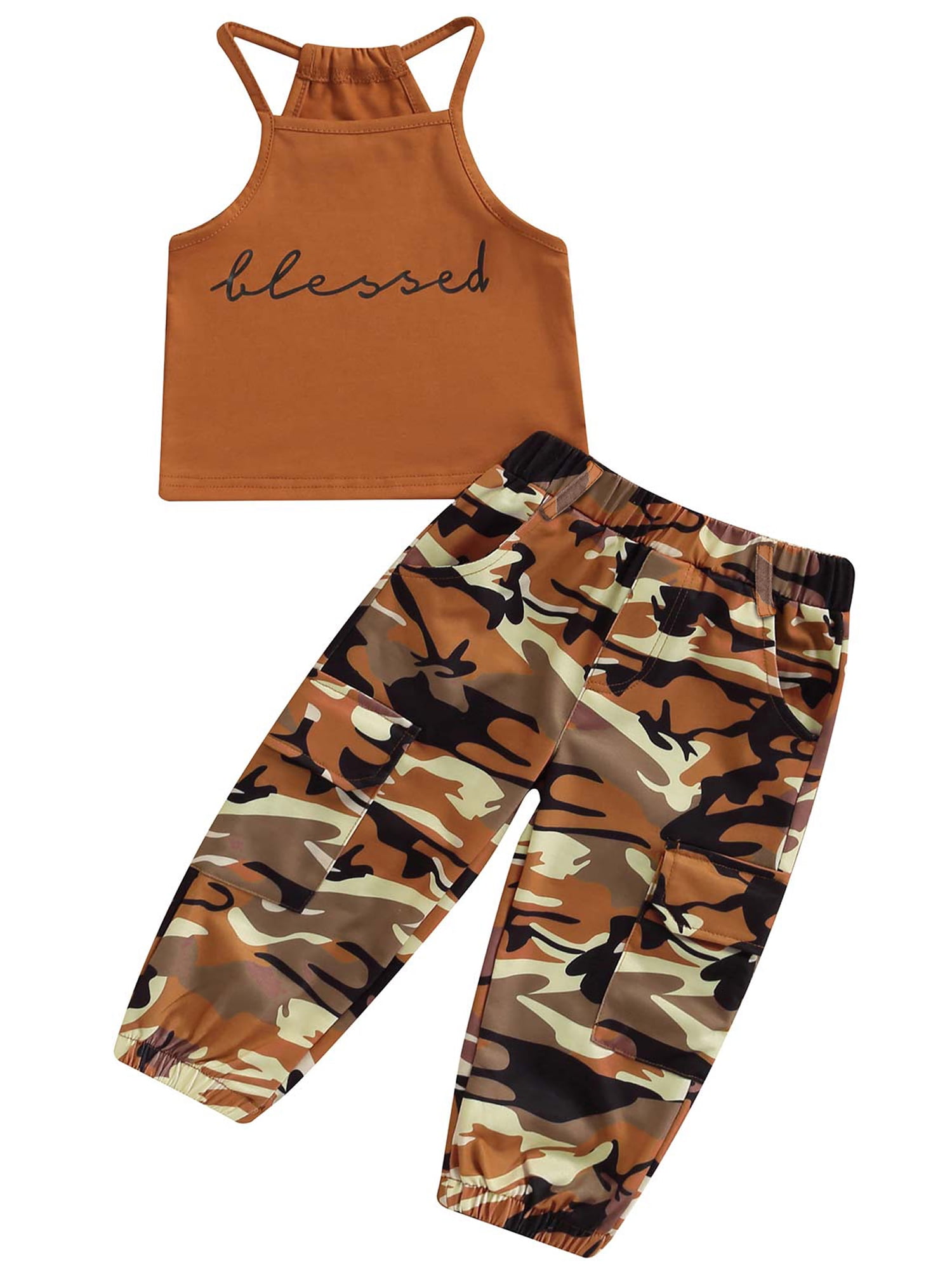 Kids Baby Girls 2pcs Outfits Set Letter Print Sling Tank Tops ...