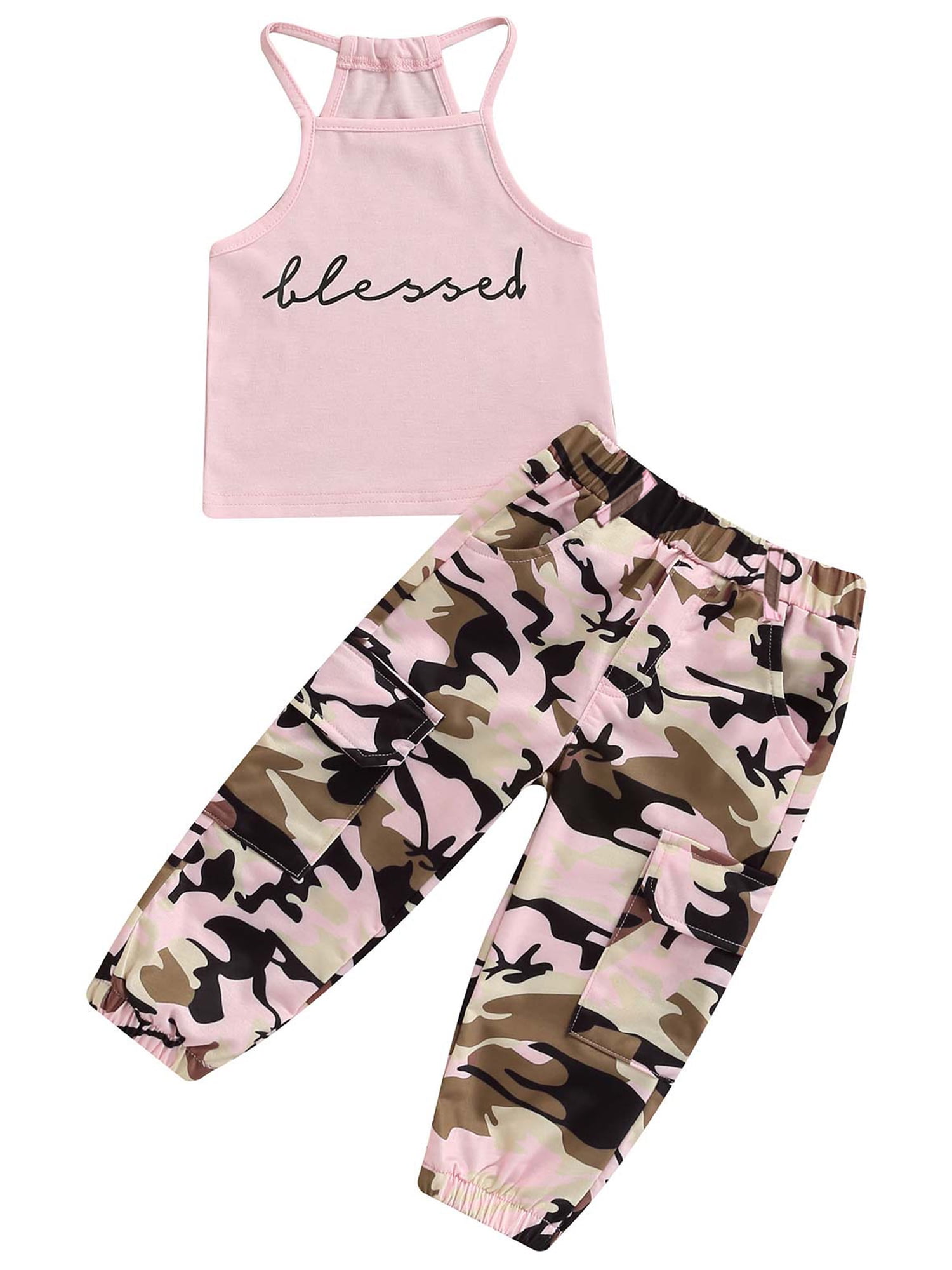 Kids Baby Girls 2pcs Outfits Set Letter Print Sling Tank Tops ...