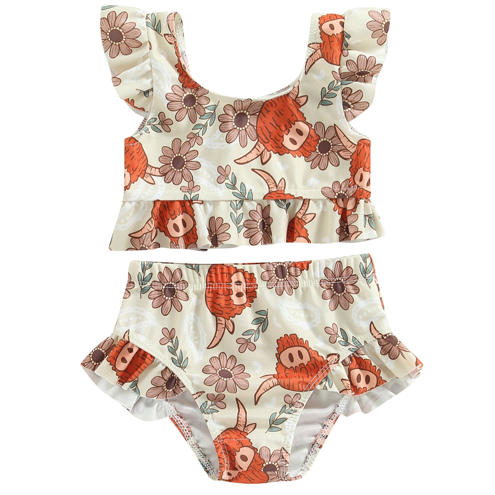 Kids Baby Girls Bikini Set Flower/Bull Head Tops Vest with Briefs ...
