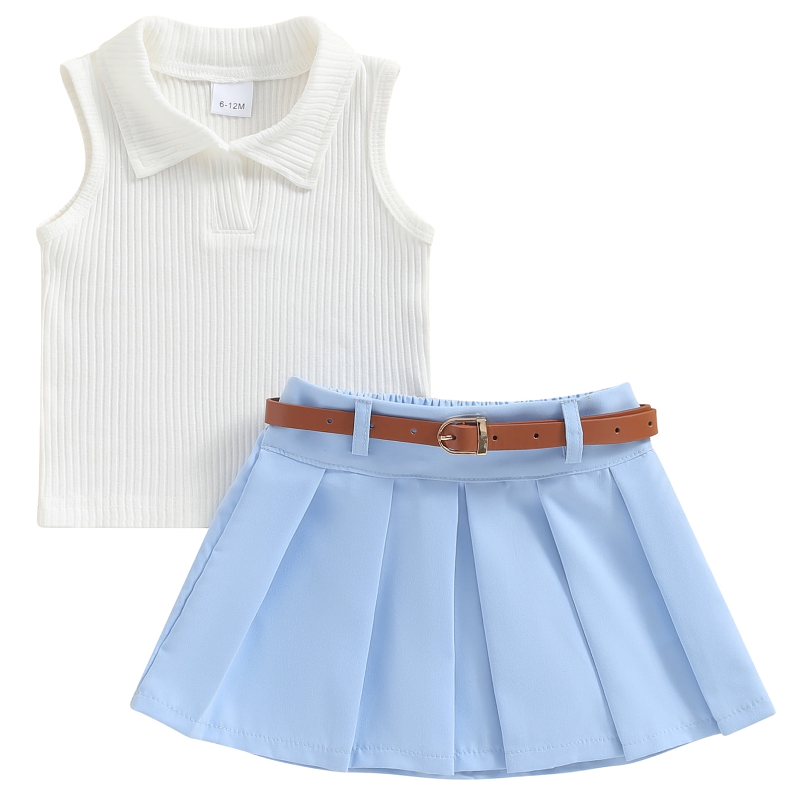 Kids Baby Girls Outfits Skirt Set Turn-down Collar Tank Top with ...