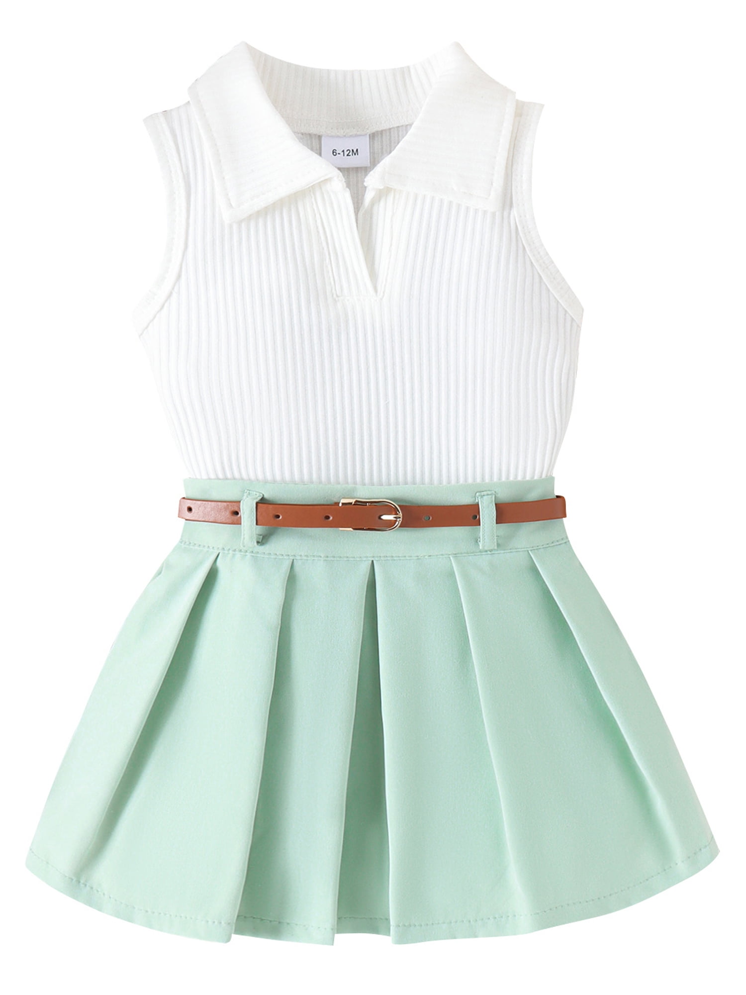 Kids Baby Girls Outfits Skirt Set Turn-down Collar Vest with Pleated ...