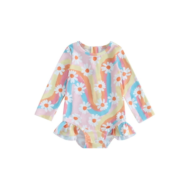 Kids Baby Girls Rash Guard Swimsuit Rompers Long Sleeve Daisy Print ...