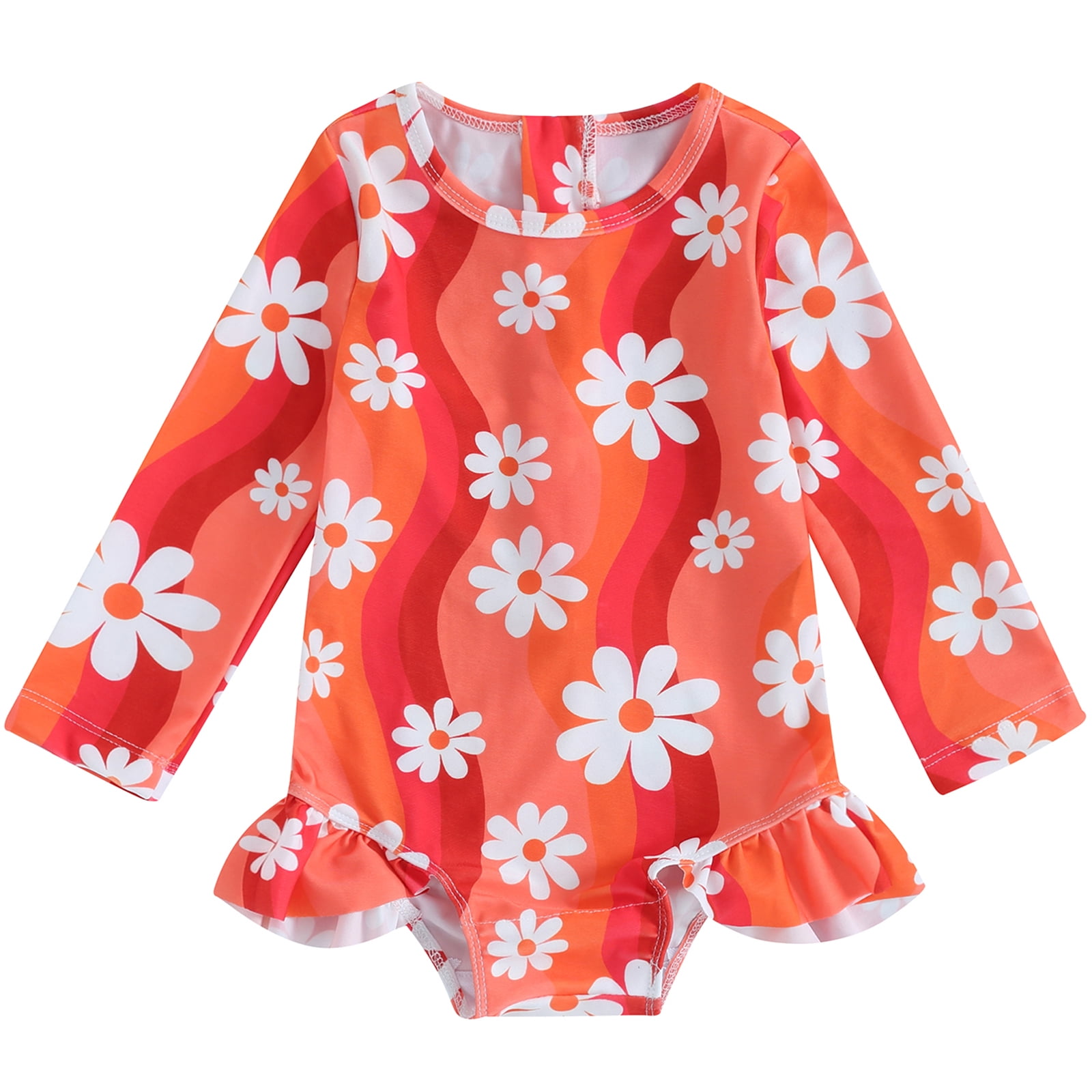 Kids Baby Girls Rash Guard Swimsuit Rompers Long Sleeve Daisy Print Toddler Ruffles Bathing Suit ...