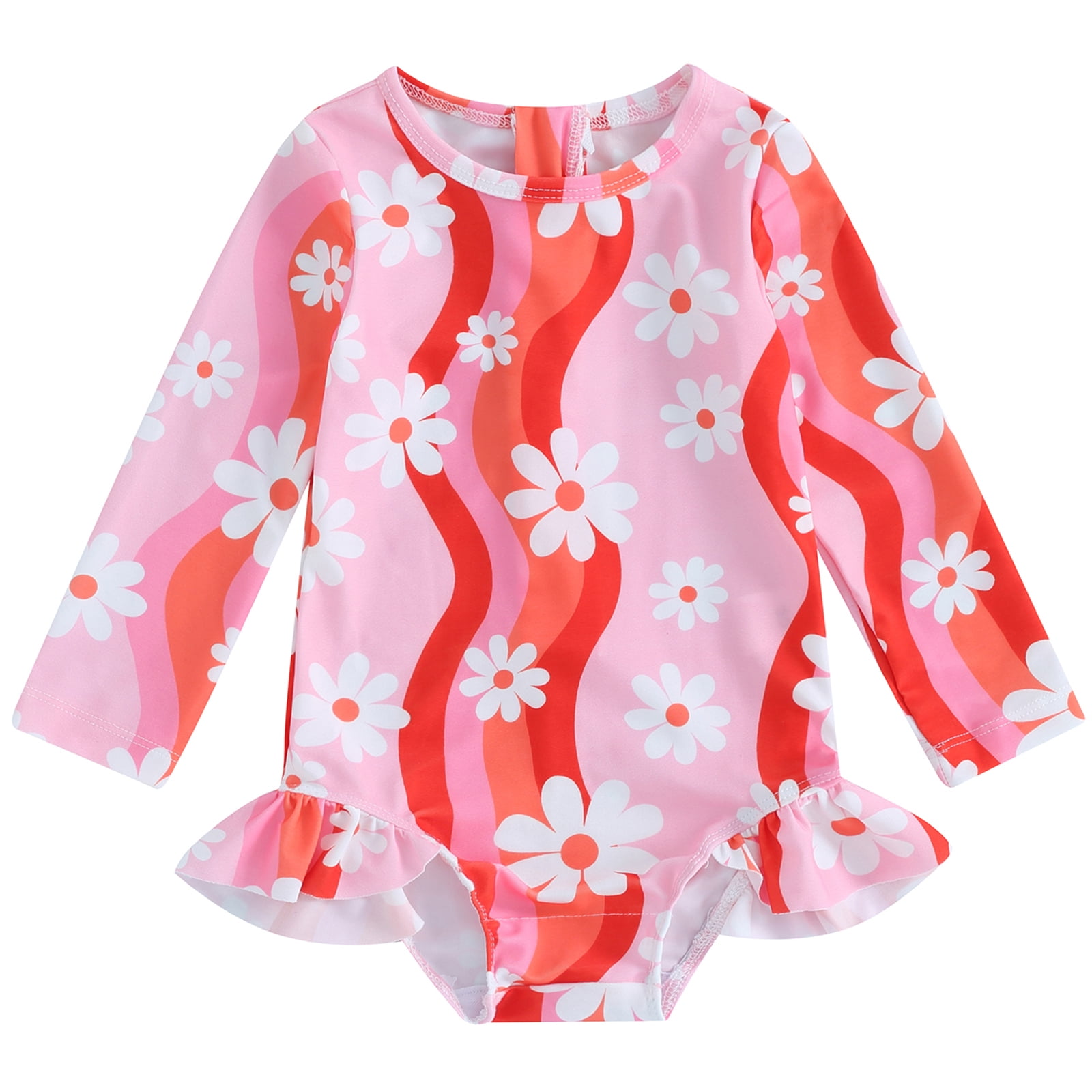 Kids Baby Girls Rash Guard Swimsuit Rompers Long Sleeve Daisy Print Toddler Ruffles Bathing Suit ...