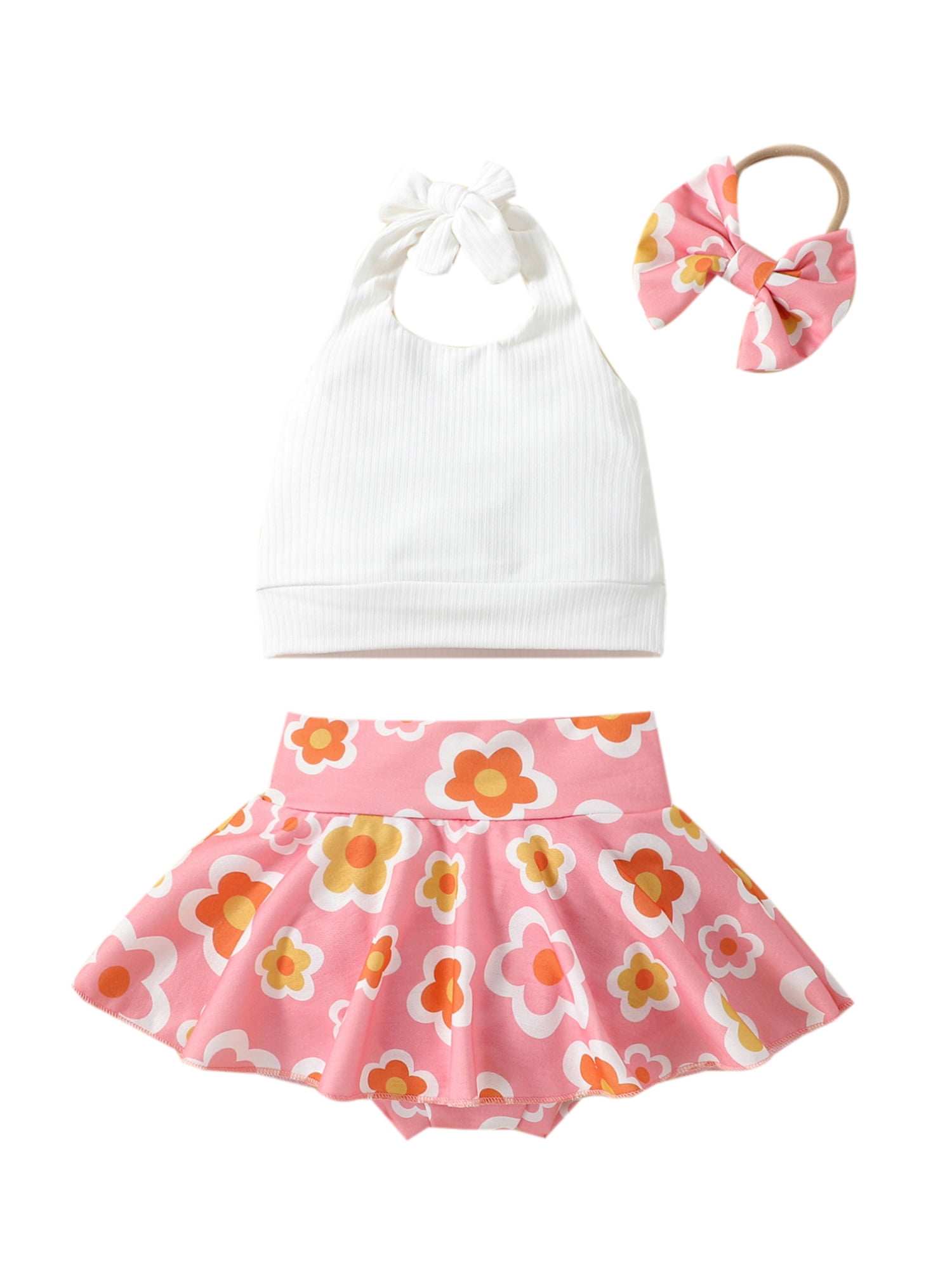 Kids Baby Girls Shorts Set Lacing Halterneck Backless Vest with Flower ...
