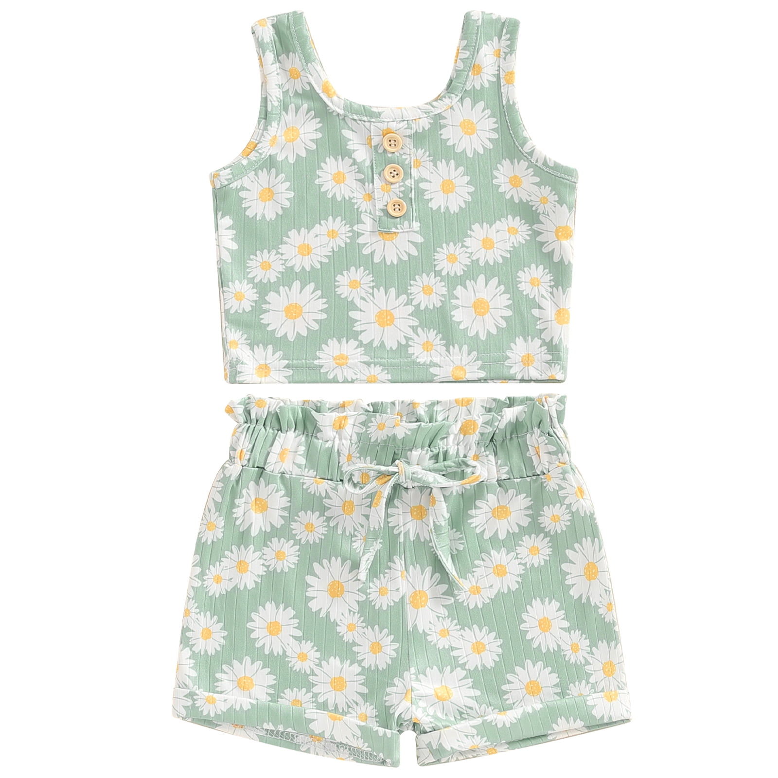 Kids Baby Girls Summer Daisy Outfits Set Flower Print Sleeveless Tank ...