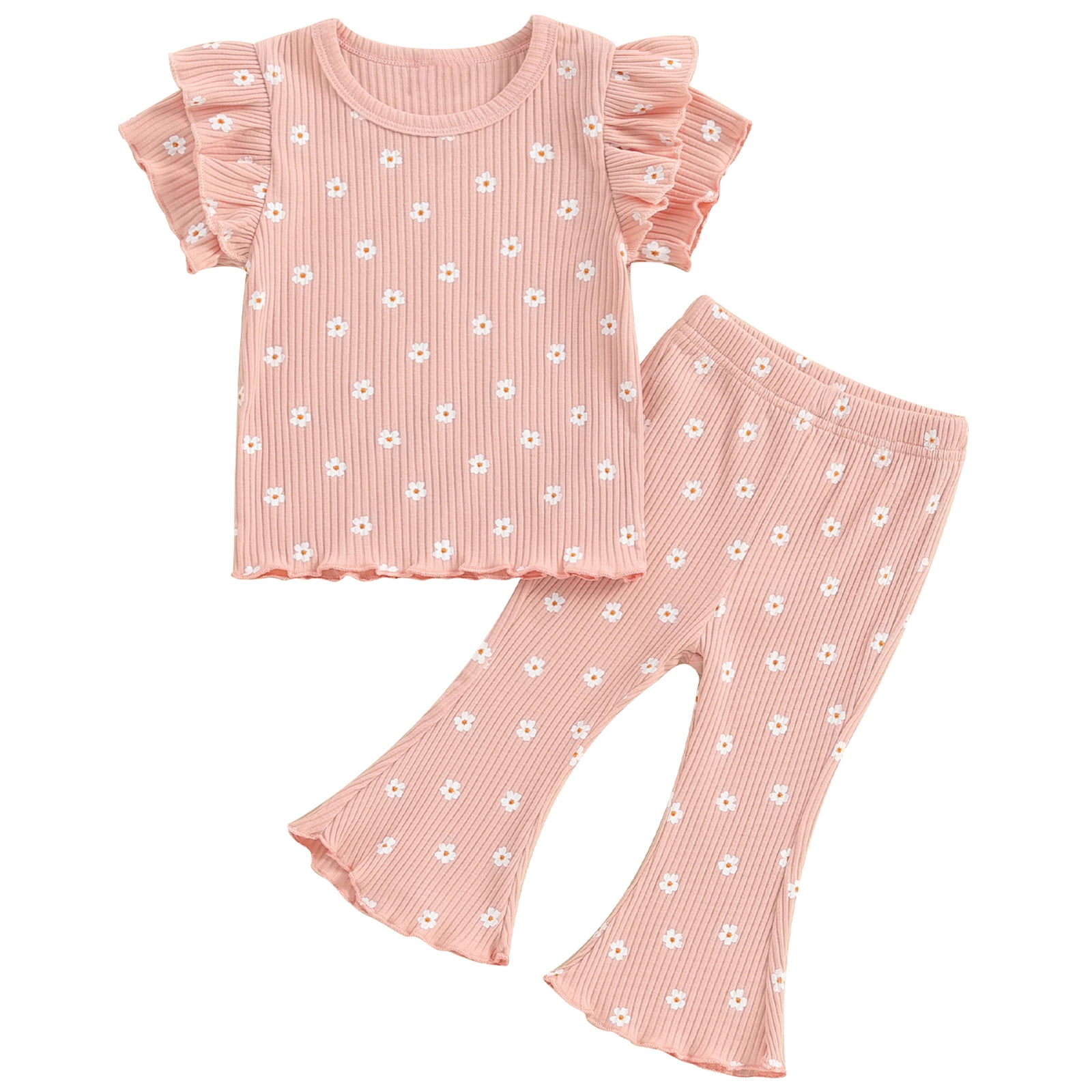 Kids Baby Girls Summer Outfits Set Daisy Flower Short Sleeve T-shirt with Flare Pants 2pcs ...