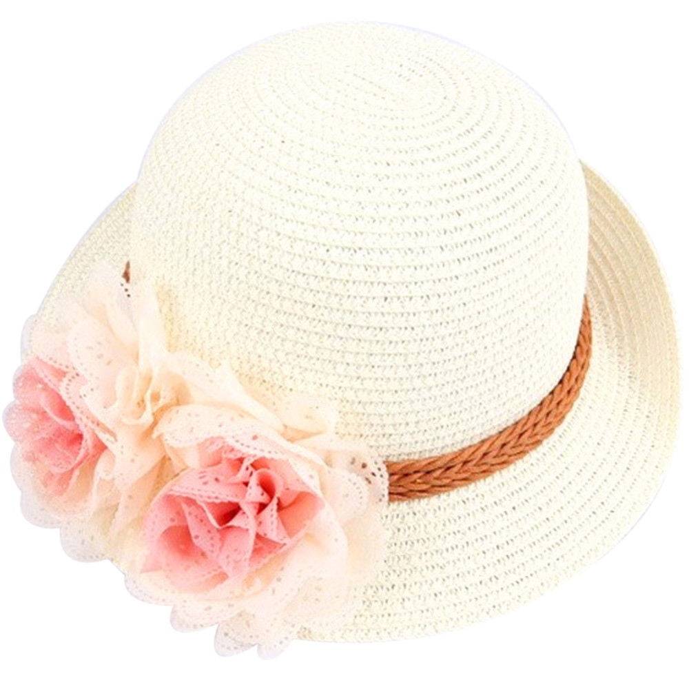 Kids Baby Girls Summer Sun Hat Flower Adumbral Straw Hat Beach Cap ...