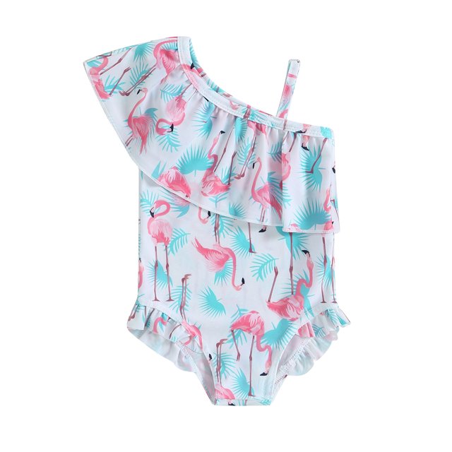 Kids Baby Girls Summer Swimsuit Tropical Sleeveless One Shoulder Ruffle ...