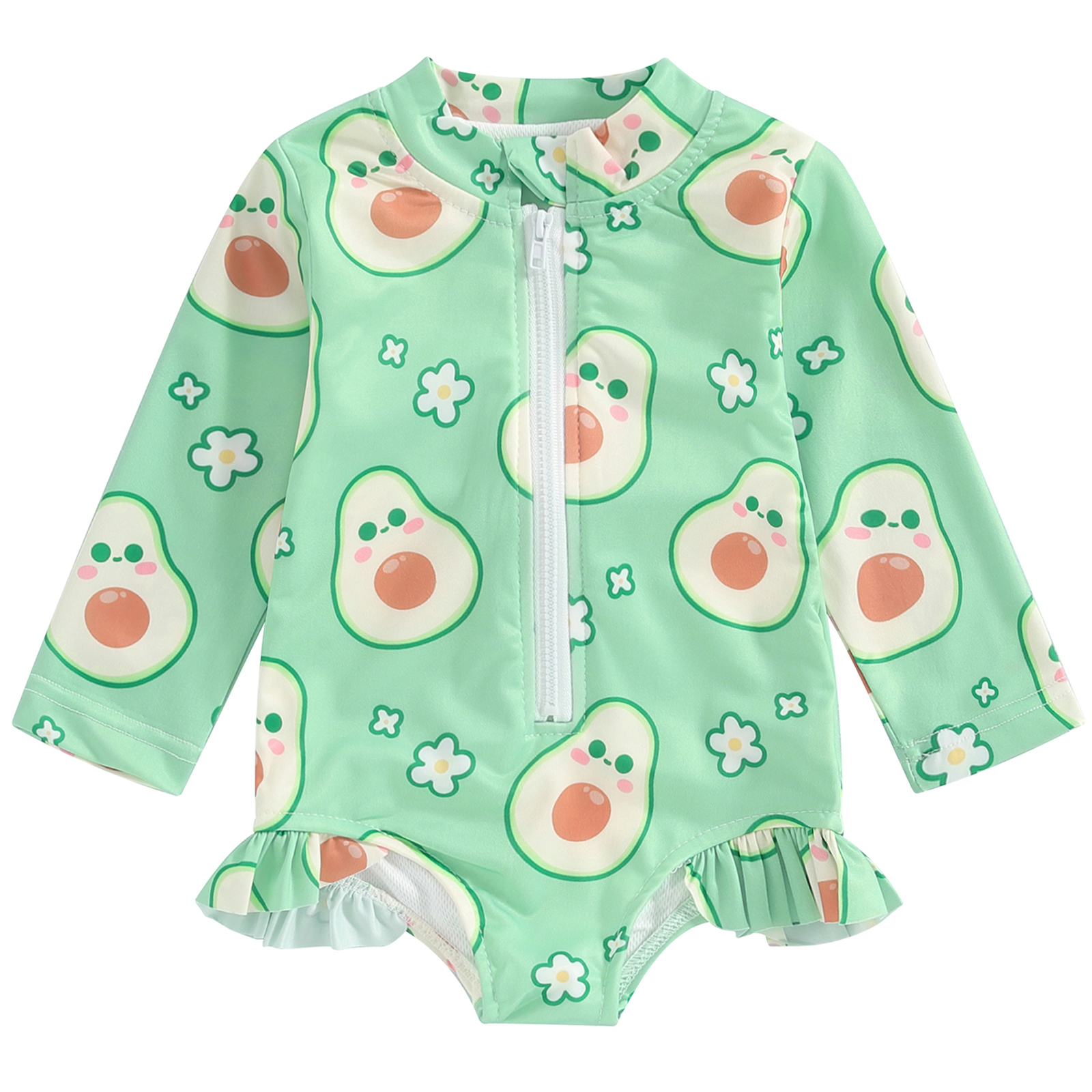 Kids Baby Girls Swimwear Summer Fruit Print Ruffle Long Sleeves ...