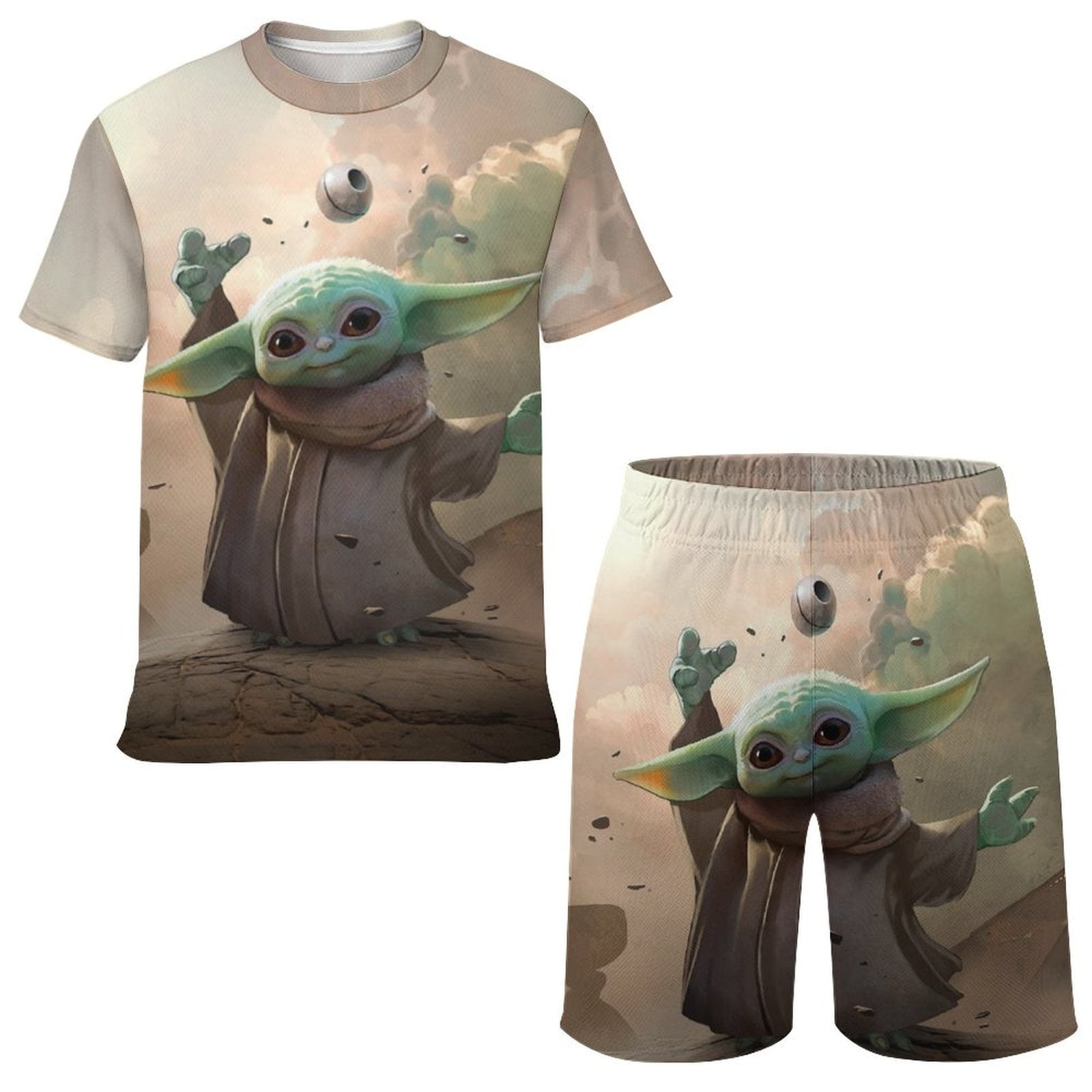 Kids Baby Yoda Athletic T-Shirt And Mesh Shorts Outfit Set Mesh ...