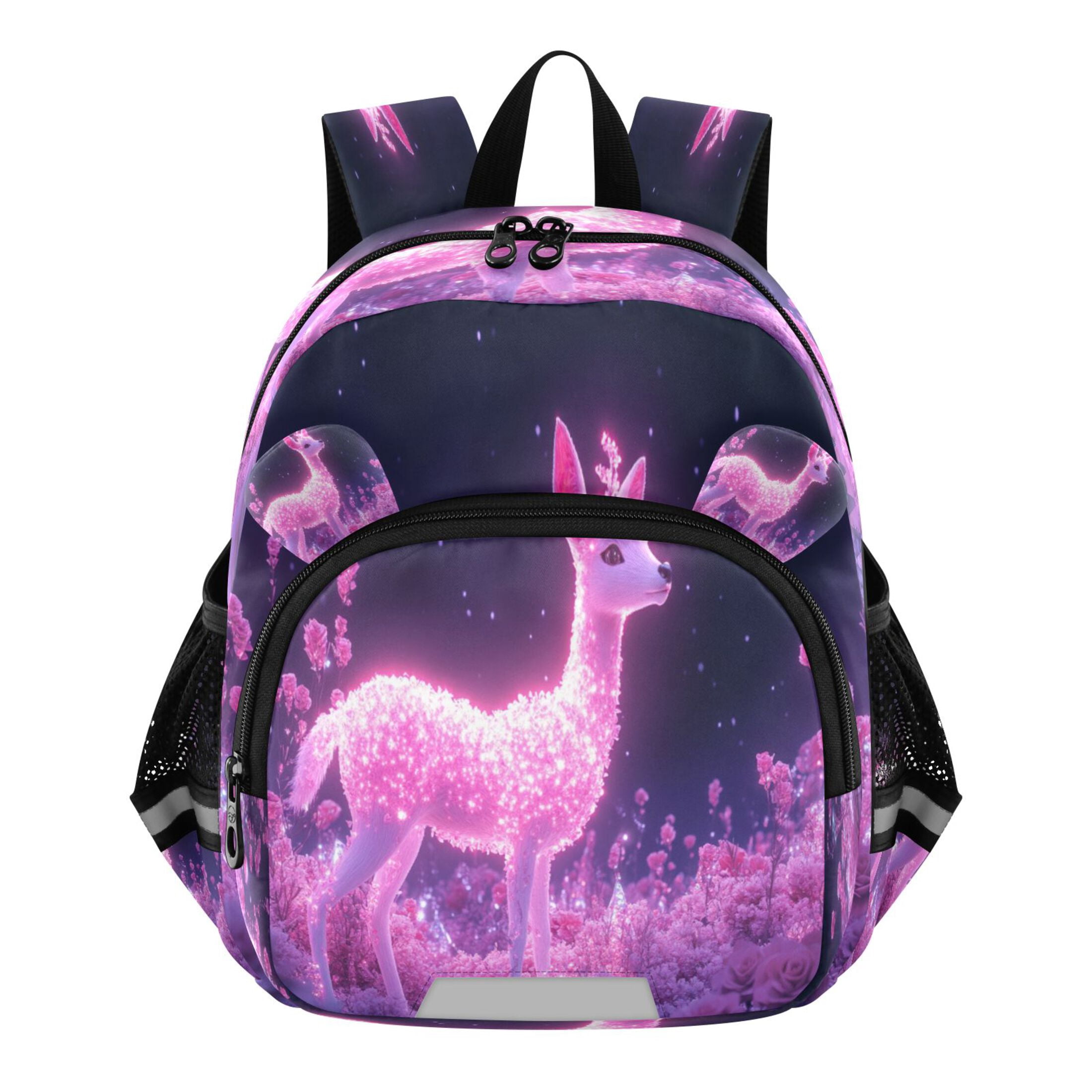 Backpack Lovely Glowing Deer in Pink Forest Pattern Suitable Schoolbag ...