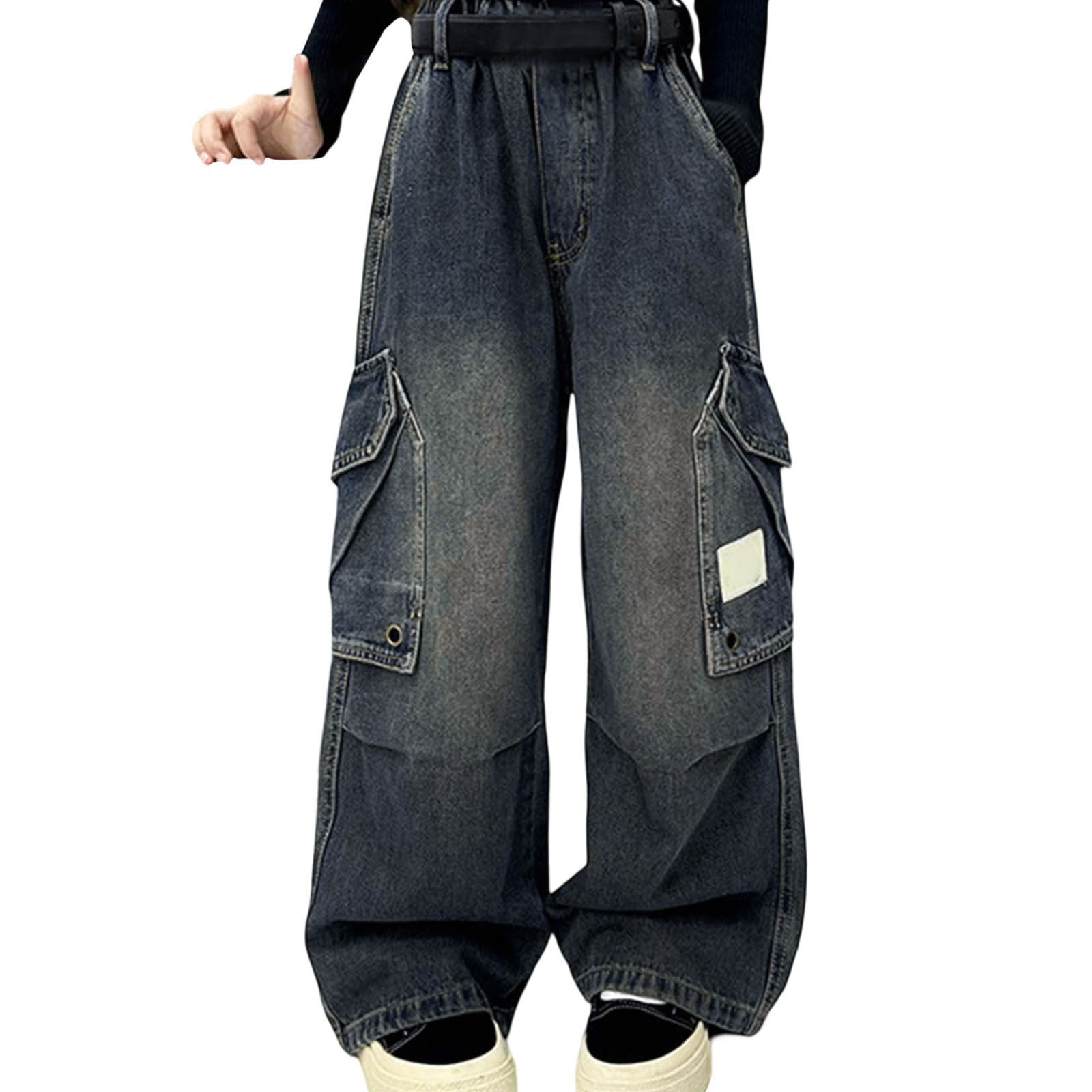 Kids Baggy Jeans Wide Leg Jeans Girls Elastic High Waisted Girls' Cargo ...