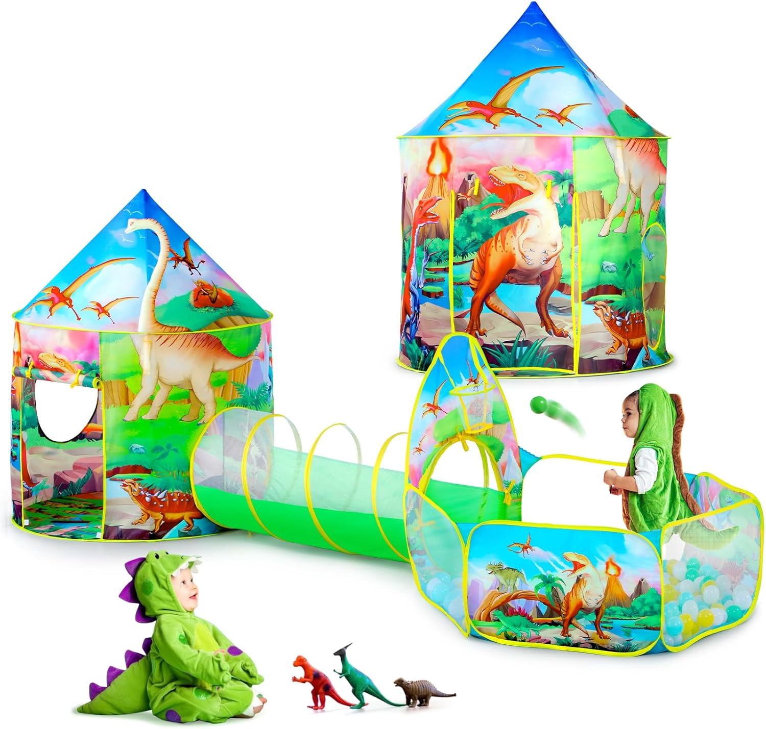 with Kids Ball Pit, Kids Play Tents and Crawl Tunnel for Toddlers, Pink ...