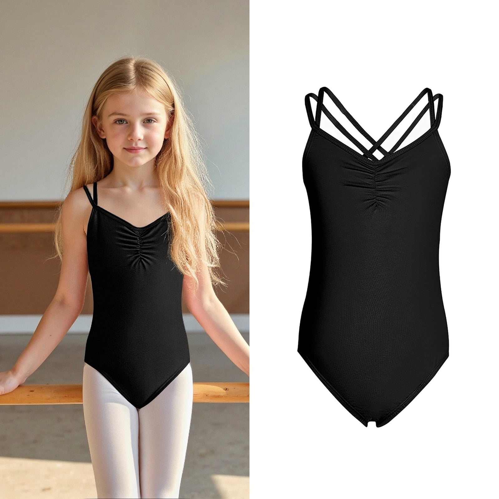 Kids Ballet Leotard Classic Spaghetti Strap Black Girls Leotard Ballet ...