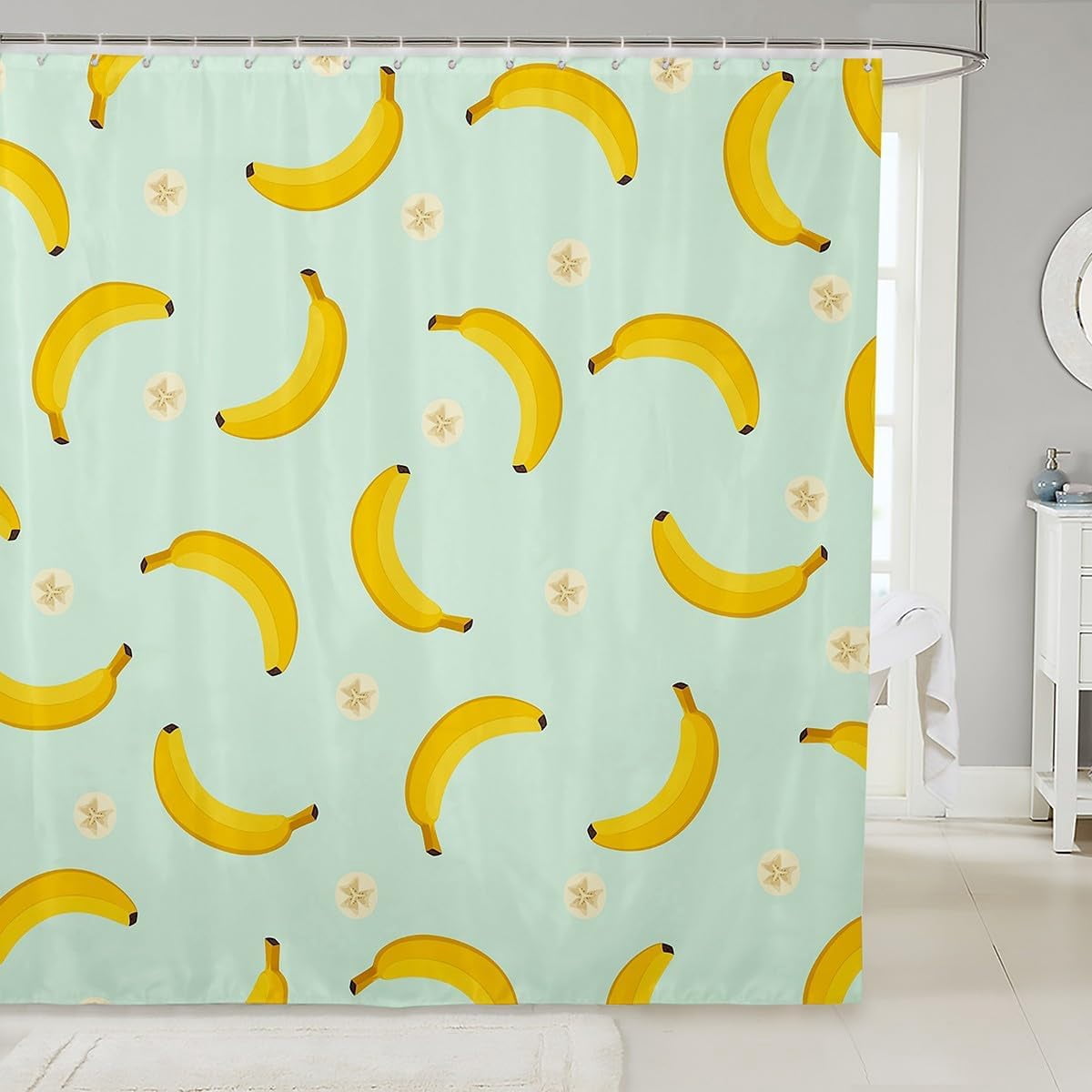 Kids Banana Bathroom Shower Curtain Set Cute Fruit Bath Curtain Boys ...