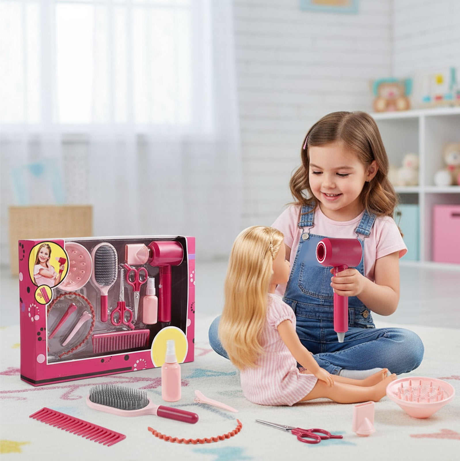 Kids Barber Play Set Hair Dryer Clipper Pretend Role Play Toys with ...