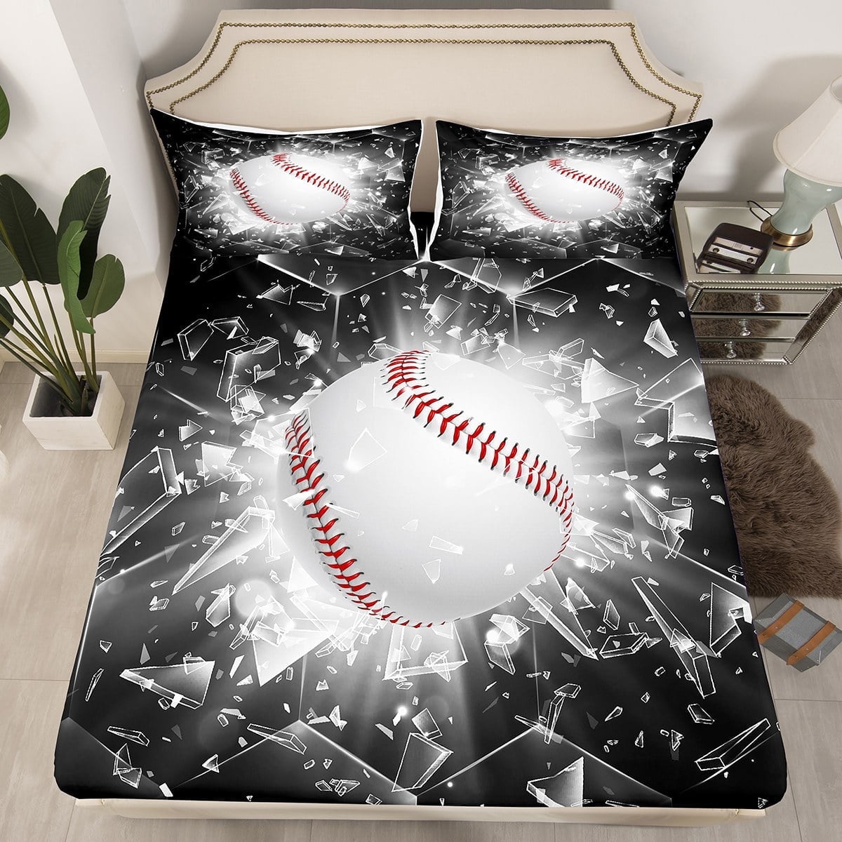 Baseball Bedding Set Baseball Fitted Sheet Twin Size for Teens Bedroom ...