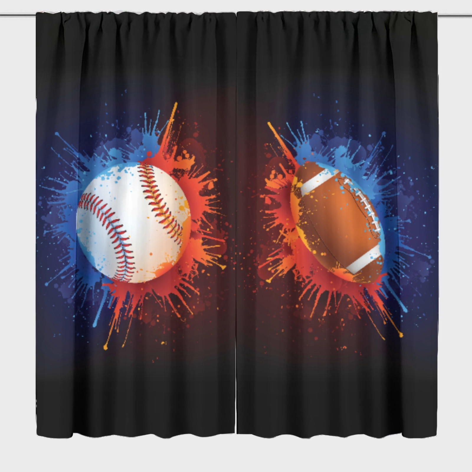 Kids Baseball Football Curtains W55 x L63 Inch Rod Pocket Sports Red ...