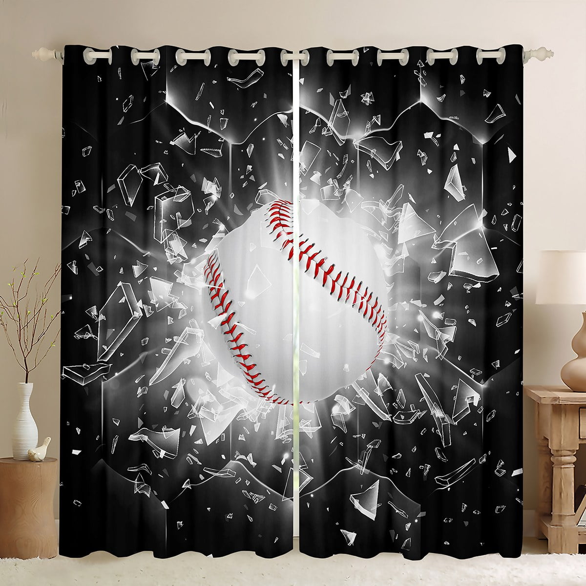 Baseball Window Curtains & Drapes Baseball Blackout Curtains 52"x63 ...