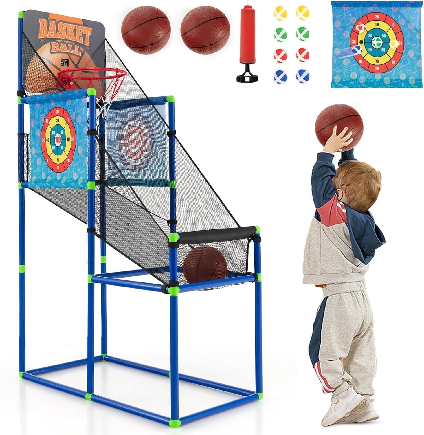 Kids Basketball Arcade Game, 2 in 1 Indoor Outdoor Basketball Game Set ...