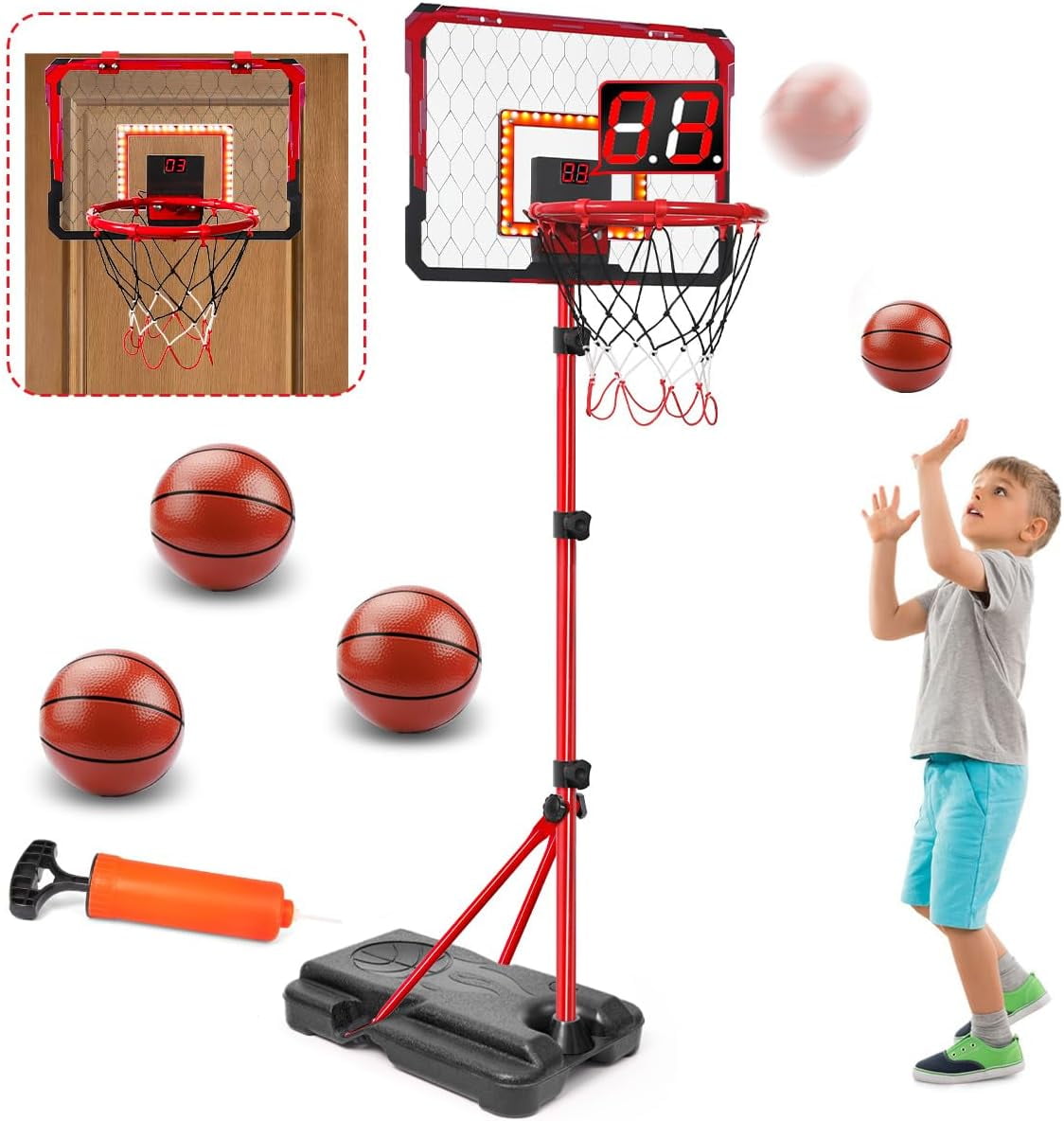 Kids Basketball Hoop, 2-in-1 Adjustable Toddler Basketball Hoop with ...