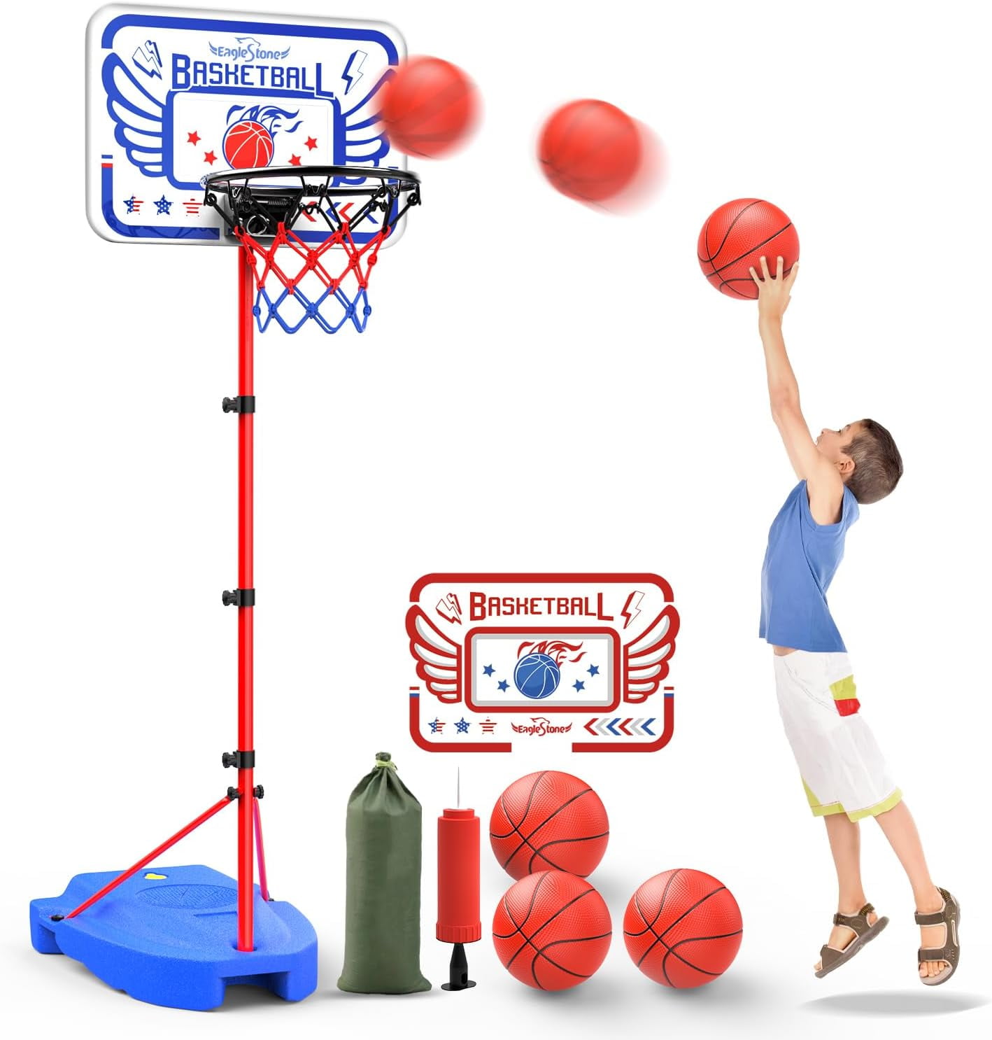 Kids Adjustable Basketball Hoop Set, Indoor Outdoor Mini Portable Goals ...